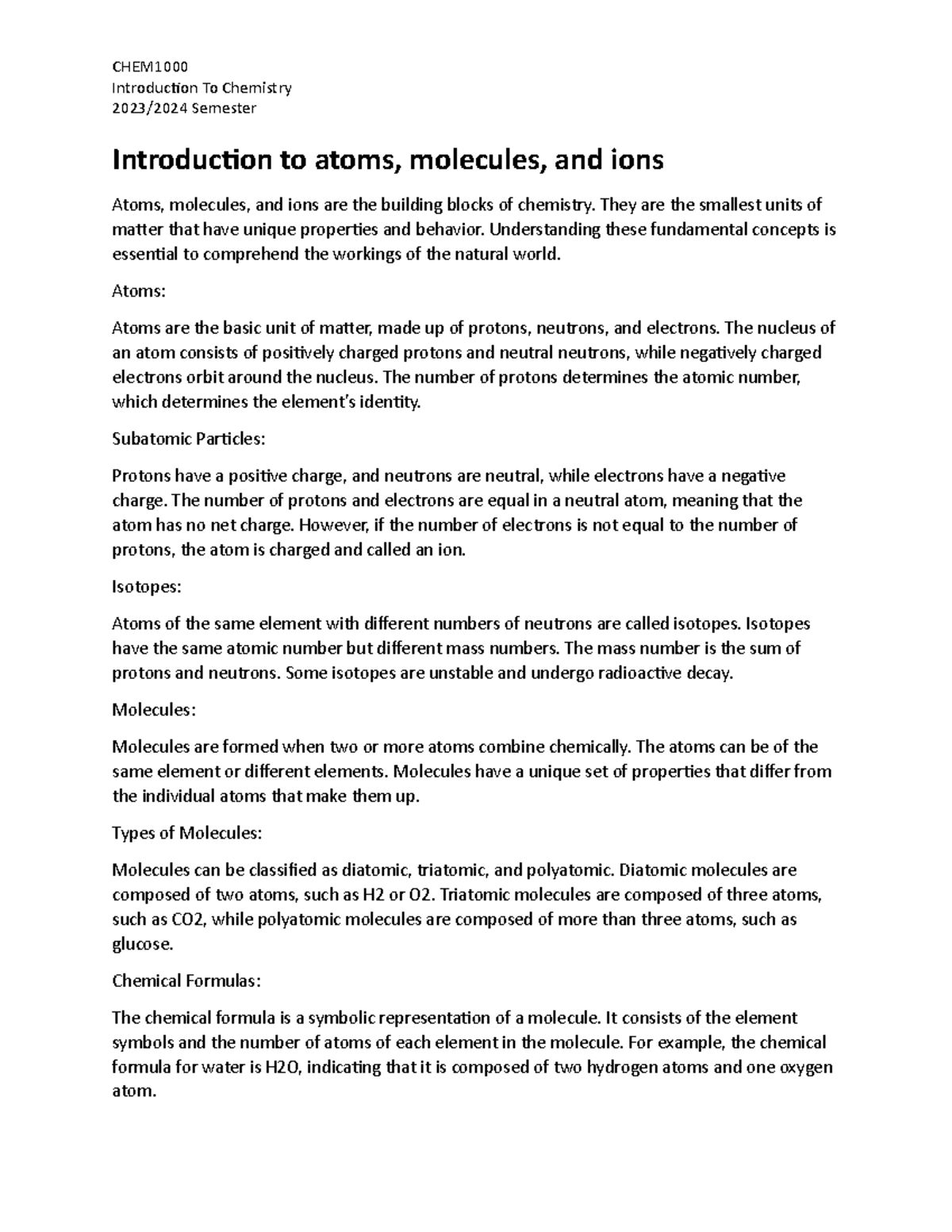 Introduction to atoms, molecules, and ions - CHEM Introduction To ...
