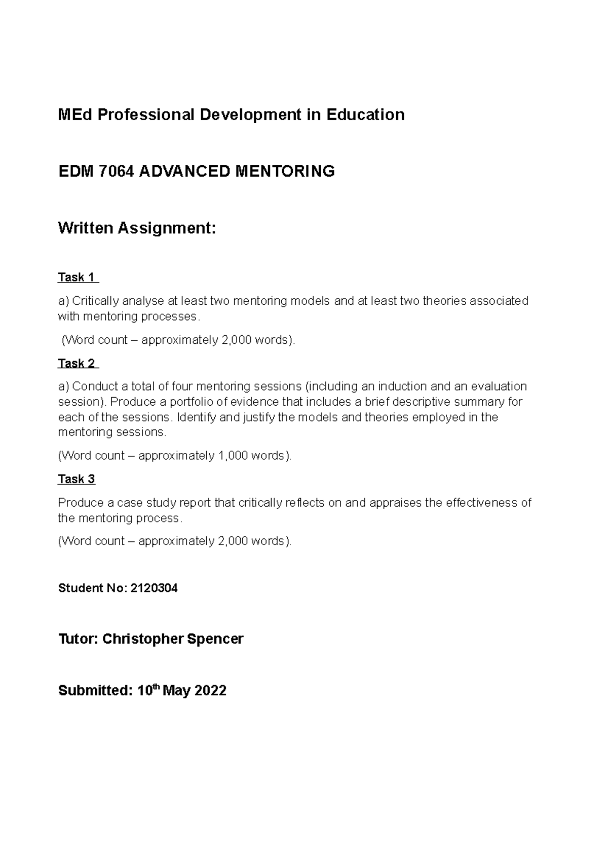 Final Assignment - assessment - MEd Professional Development in ...