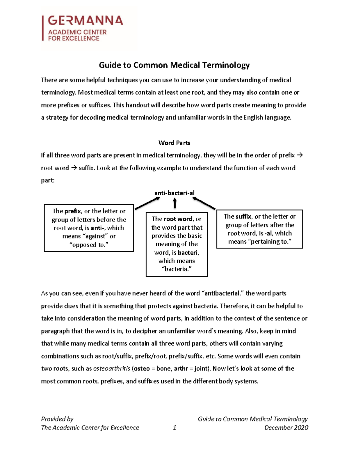 Guide to Common Medical Terminology - Most medical terms contain at ...