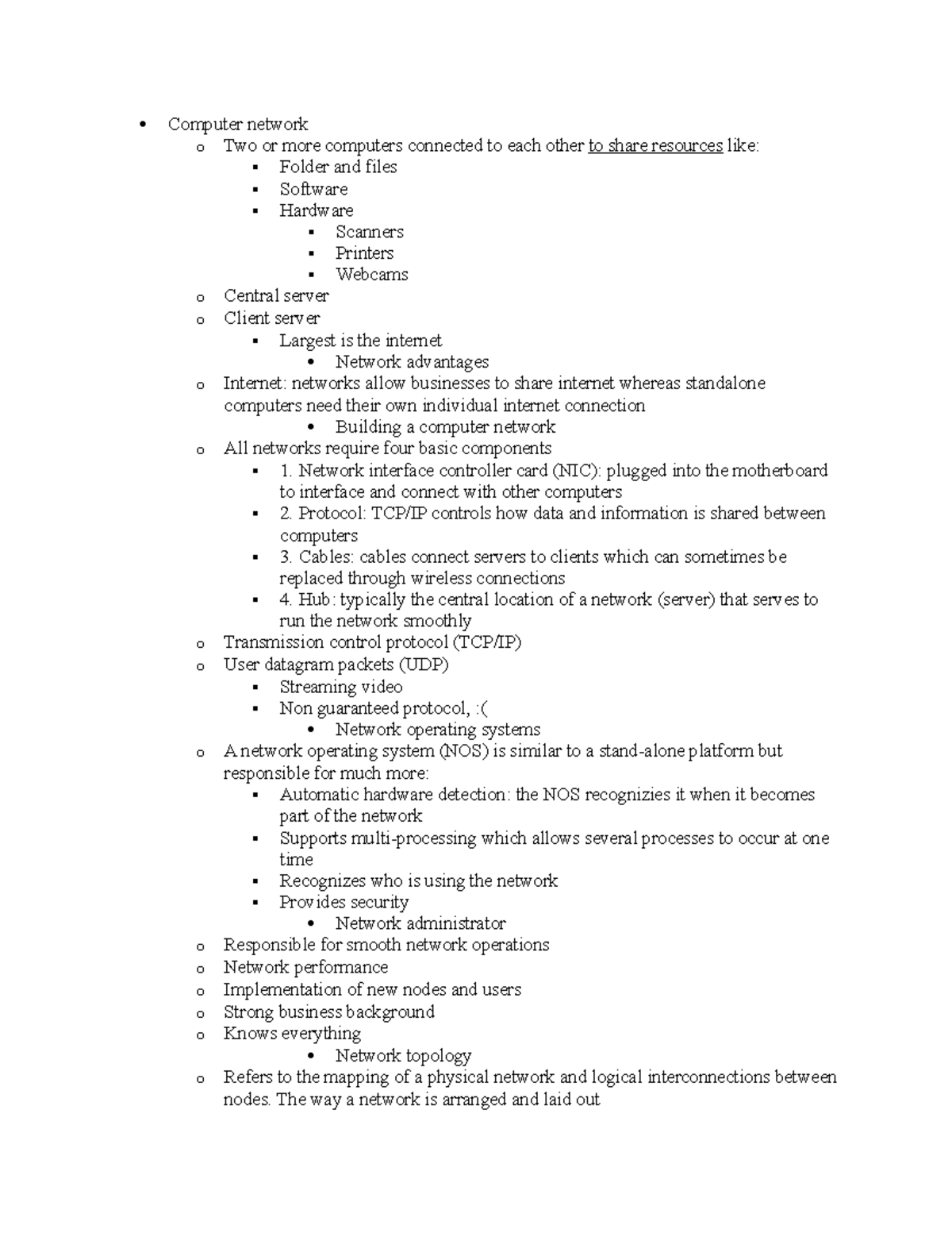 Chapter 8 - Lecture notes 8 - Computer network o Two or more computers ...