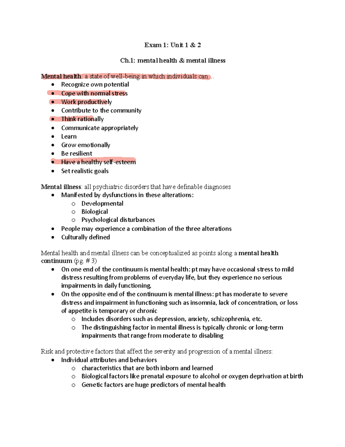 FILE 5869 - N/A - Exam 1: Unit 1 & 2 Ch: mental health & mental illness ...