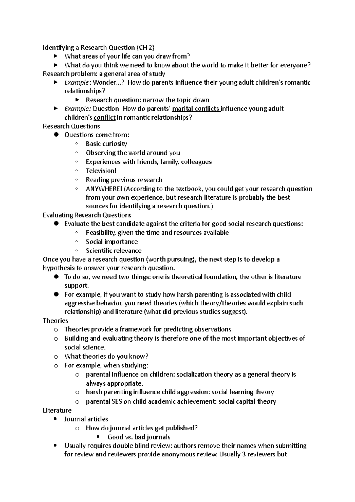 CHD 4630-002 Lecture 3 Notes - Identifying a Research Question (CH 2 ...