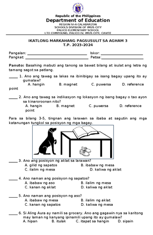 2nd PT SCI G3 - exam - Republic of the Philippines Department of ...