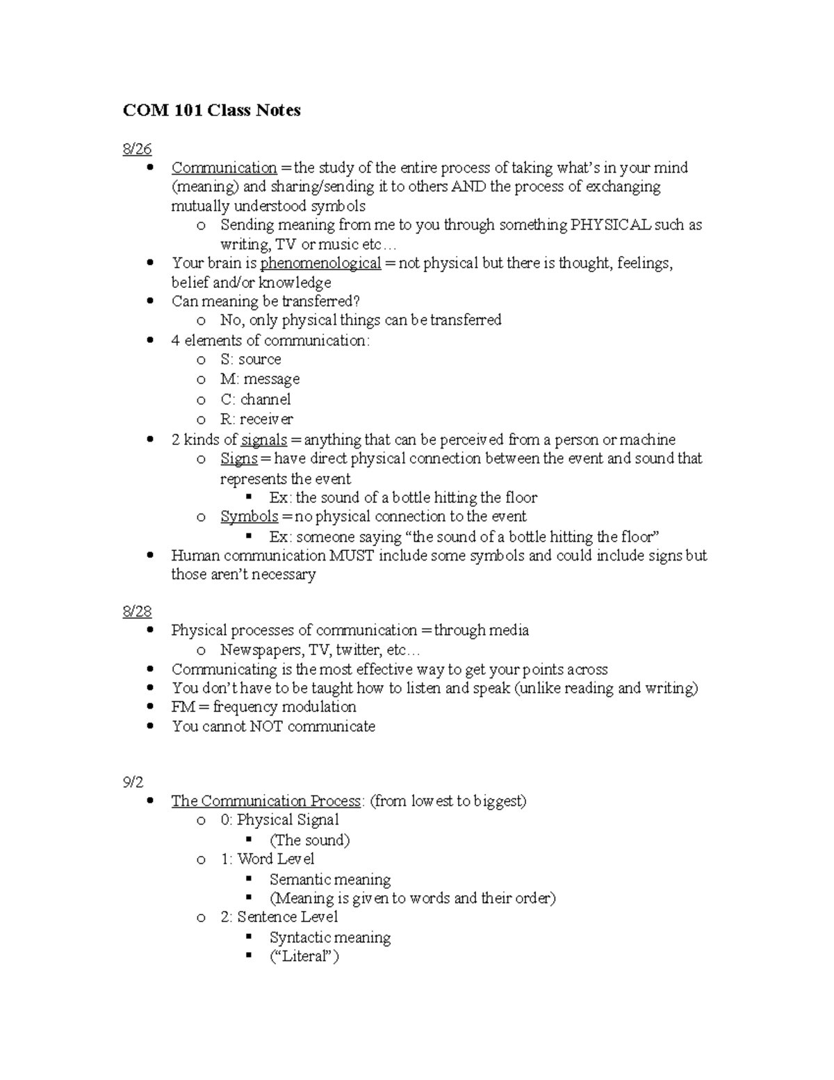 COM 101 Class Notes - Professor Thomas Steinfatt - COM 101 Class Notes ...