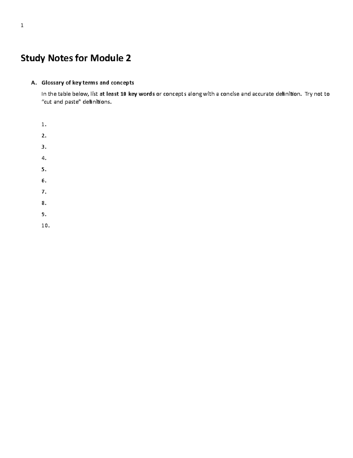 KP161 Study Note Module 2 - Study Notes for Module 2 A. Glossary of key ...