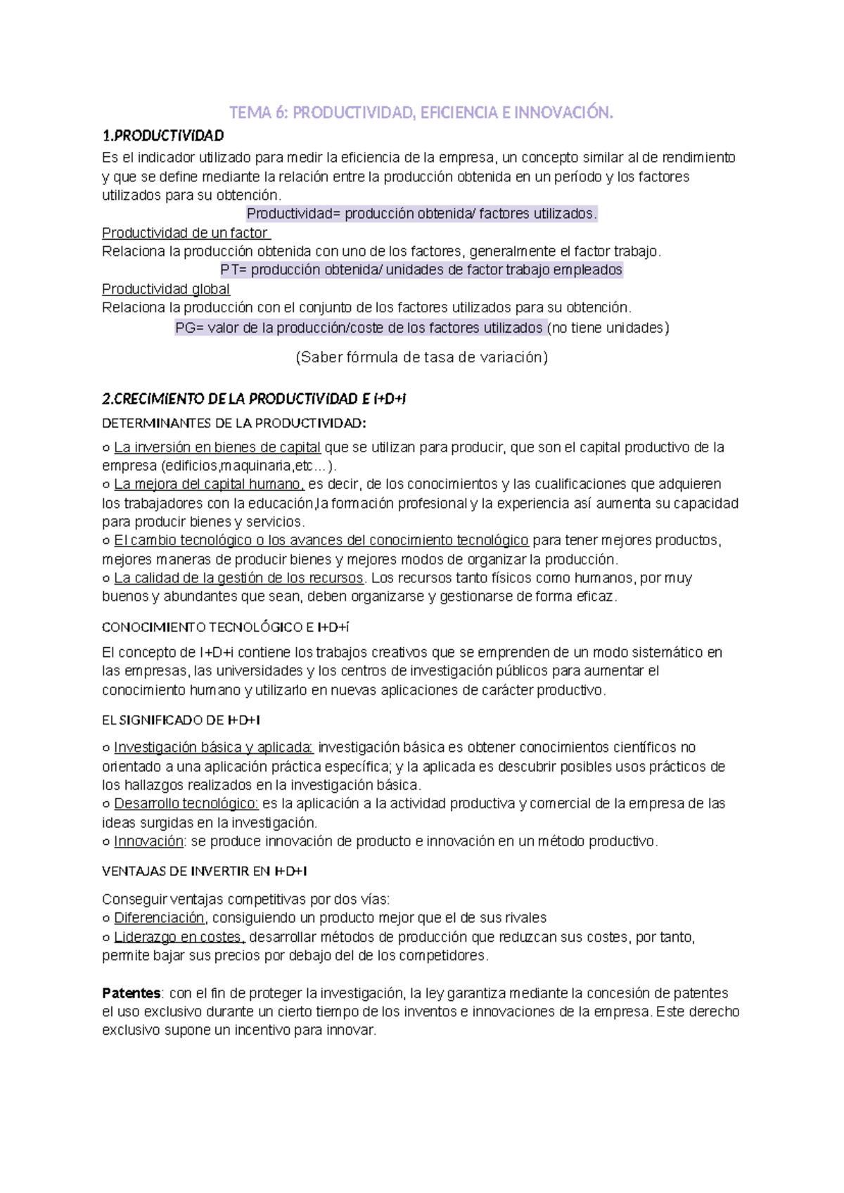 ECO TEMA 6 - fsfsdf - TEMA 6: PRODUCTIVIDAD, EFICIENCIA E INNOVACIÓN. 1 ...