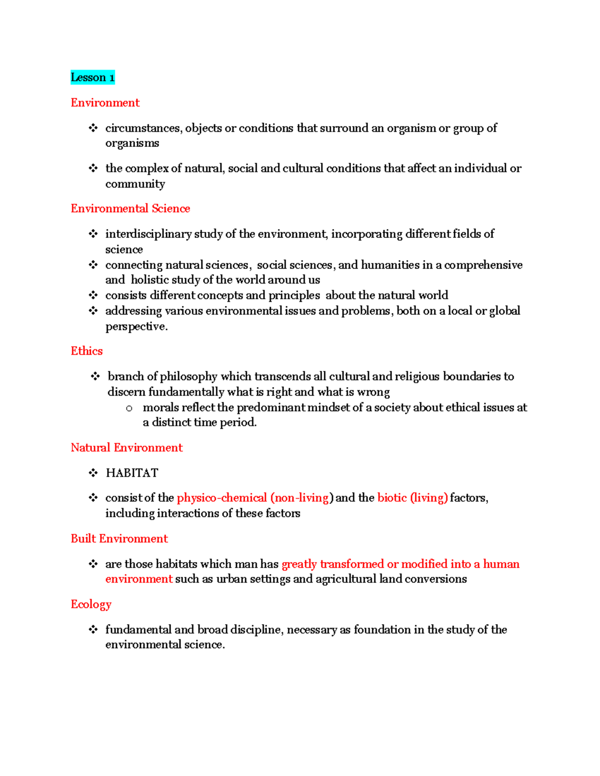 Environmental Science Lecture notes - La Salle - Dasma - Studocu