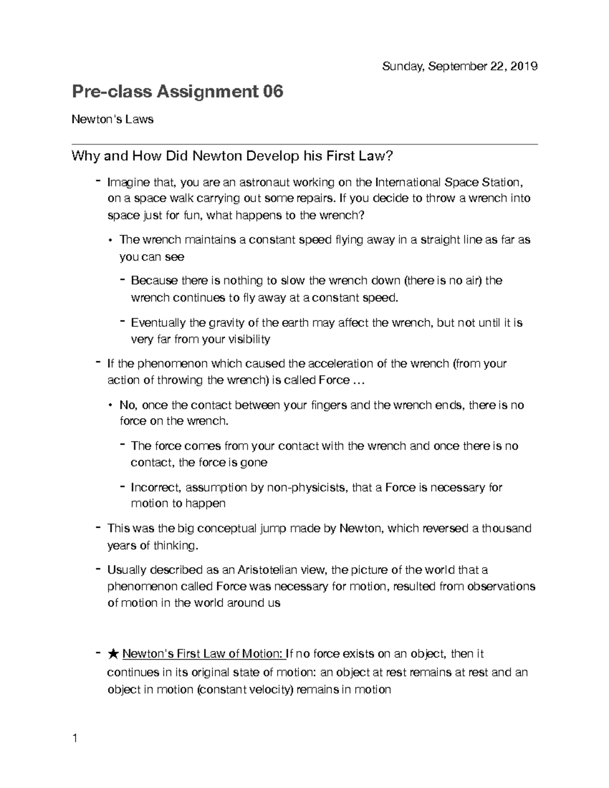 Pre-class Assignment 06 - Newton's Laws - Pre-class Assignment 06 ...