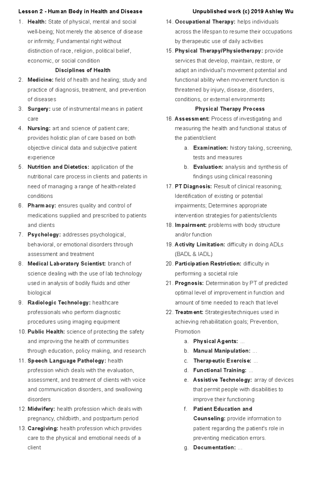 Lesson 2 - Human Body in Health and Disease - Examination: history ...