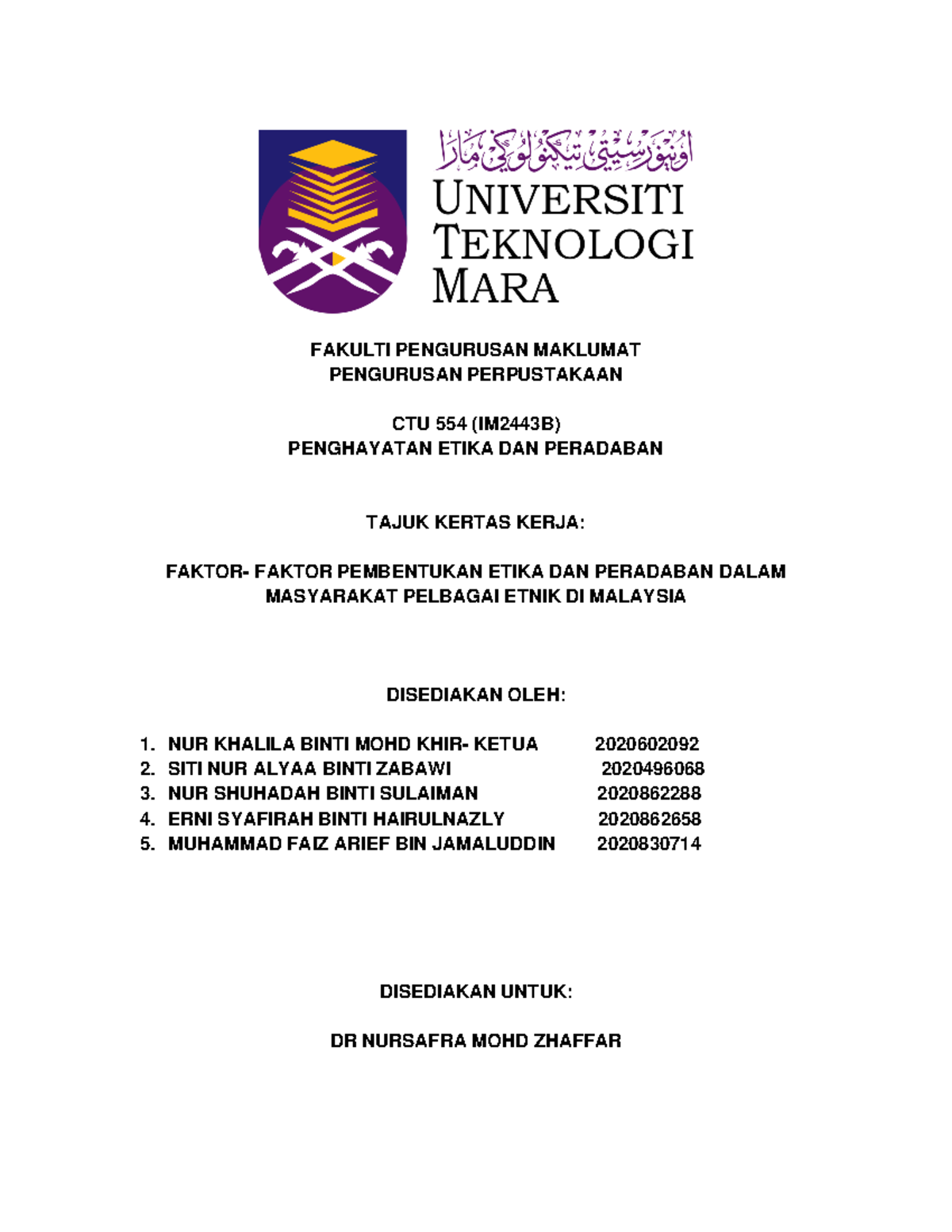CTU554 Group Assignment - FAKULTI PENGURUSAN MAKLUMAT PENGURUSAN ...