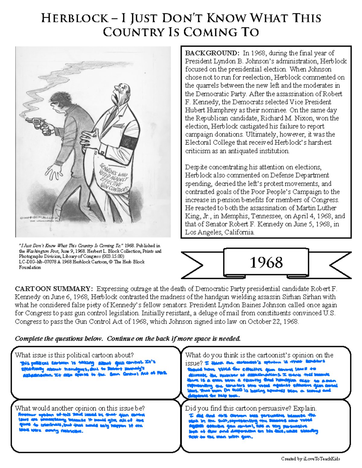 Herblock Political Cartoon Primary Source Document Analysis 19683 1 ...