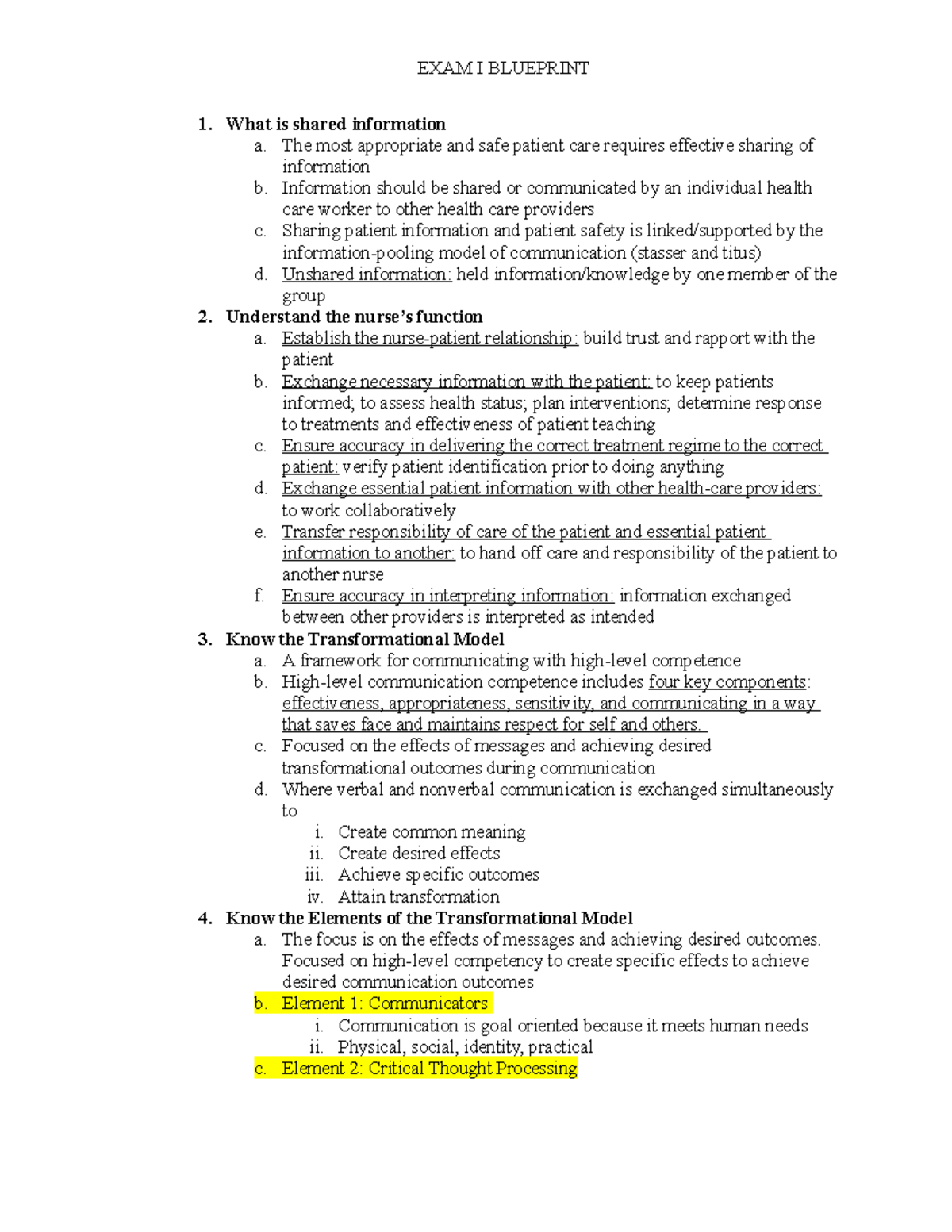 EXAM I Blueprint-4 - exam 1 blueprint/notes - What is shared ...
