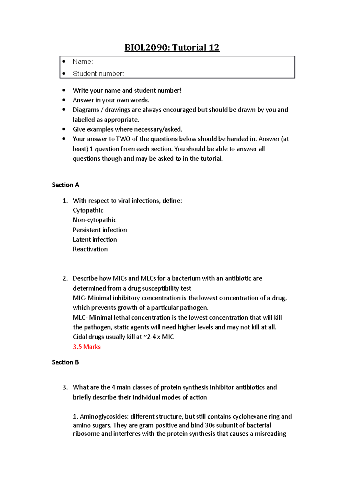 Week 12 Tutorial - BIOL2090 - UoN - Studocu
