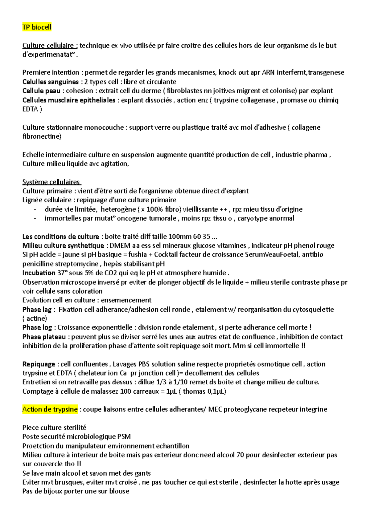 TP biocell - resumé TP techniques - TP biocell Culture cellulaire ...