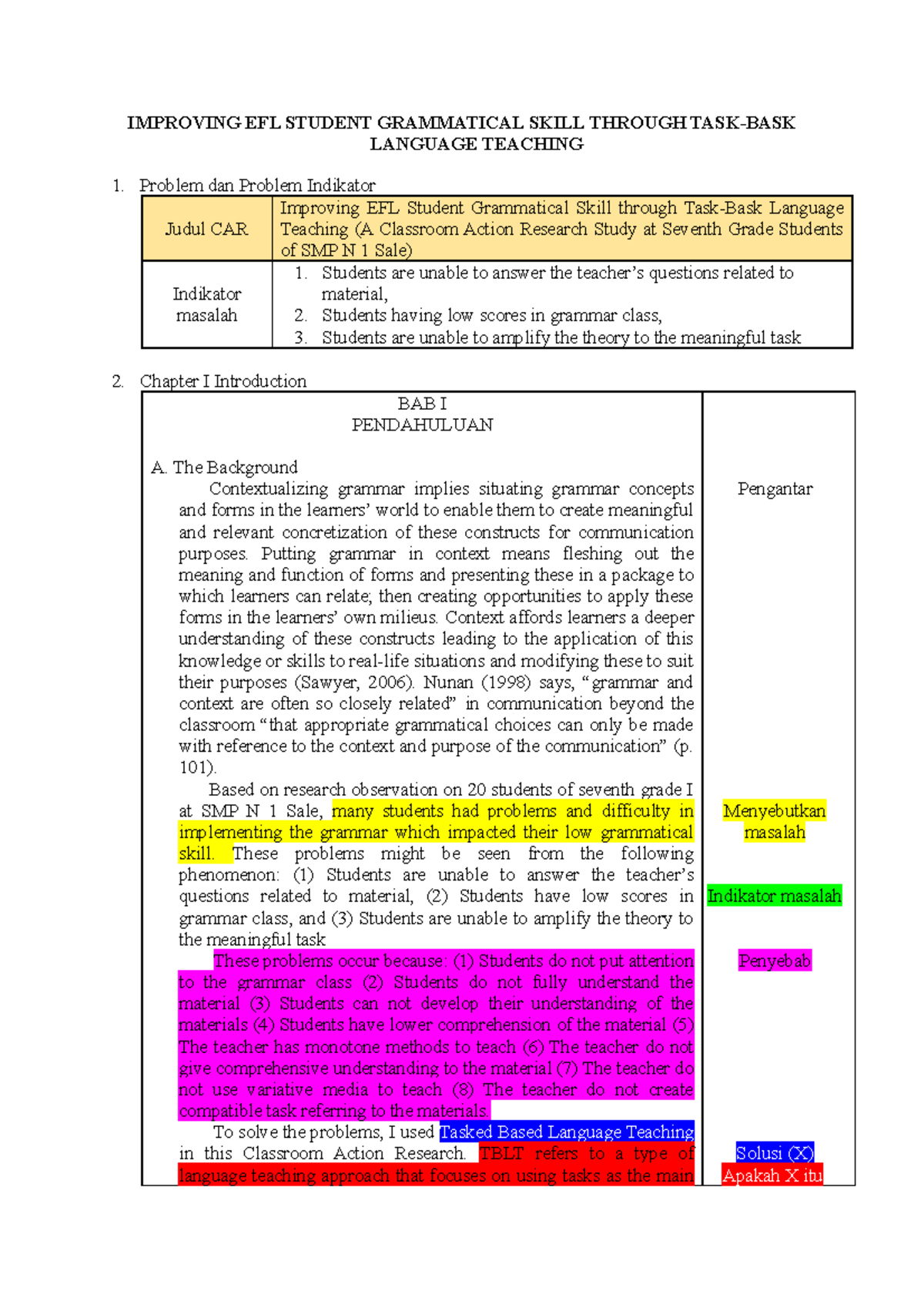 Improving EFL Student Grammatical Skill Through TASK-BASK Language ...