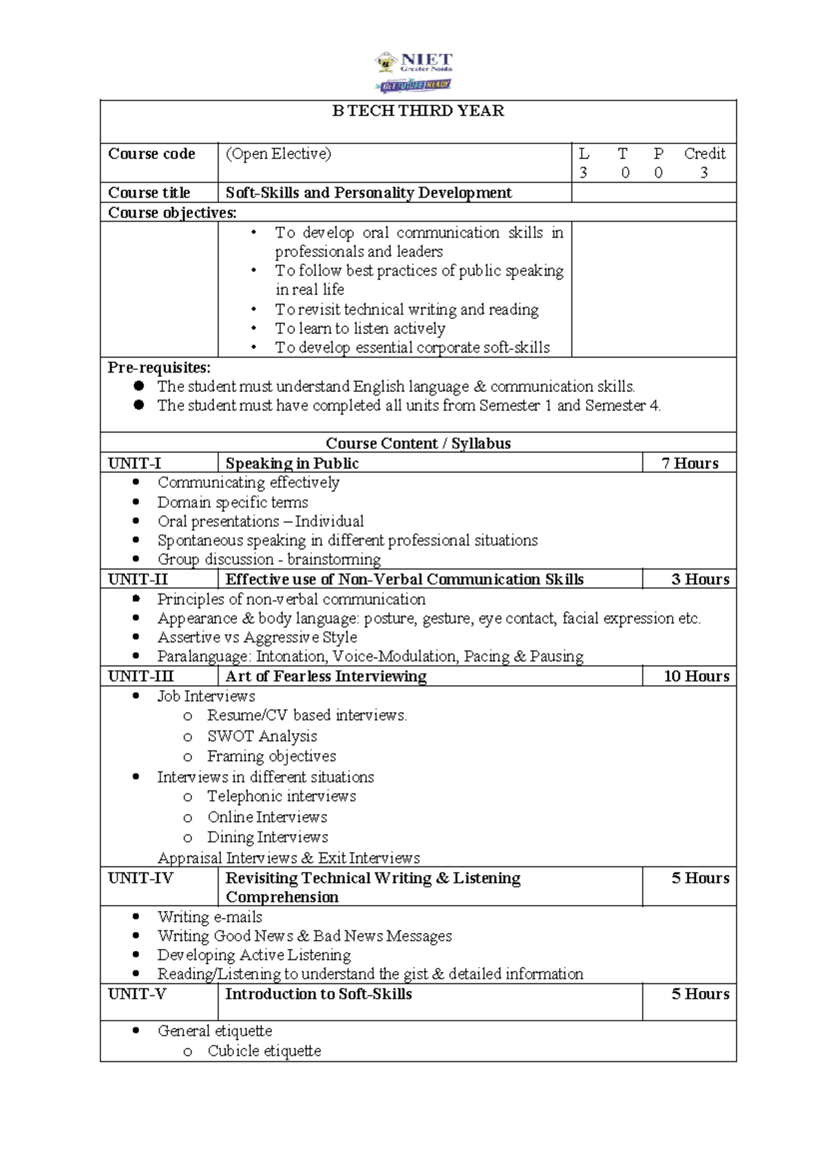 SSPD VI - notes - B TECH THIRD YEAR Course code (Open Elective) L T P ...