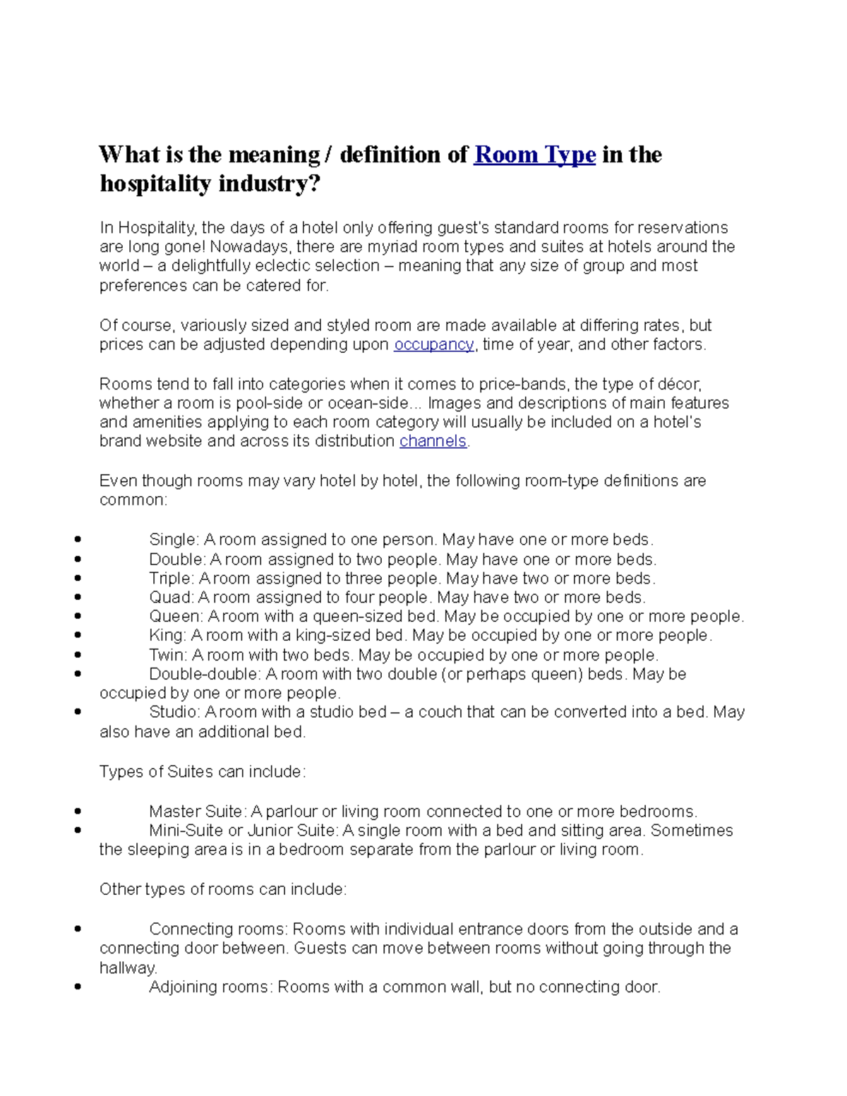 Room types in a hotel - What is the meaning definition of Room Type in ...