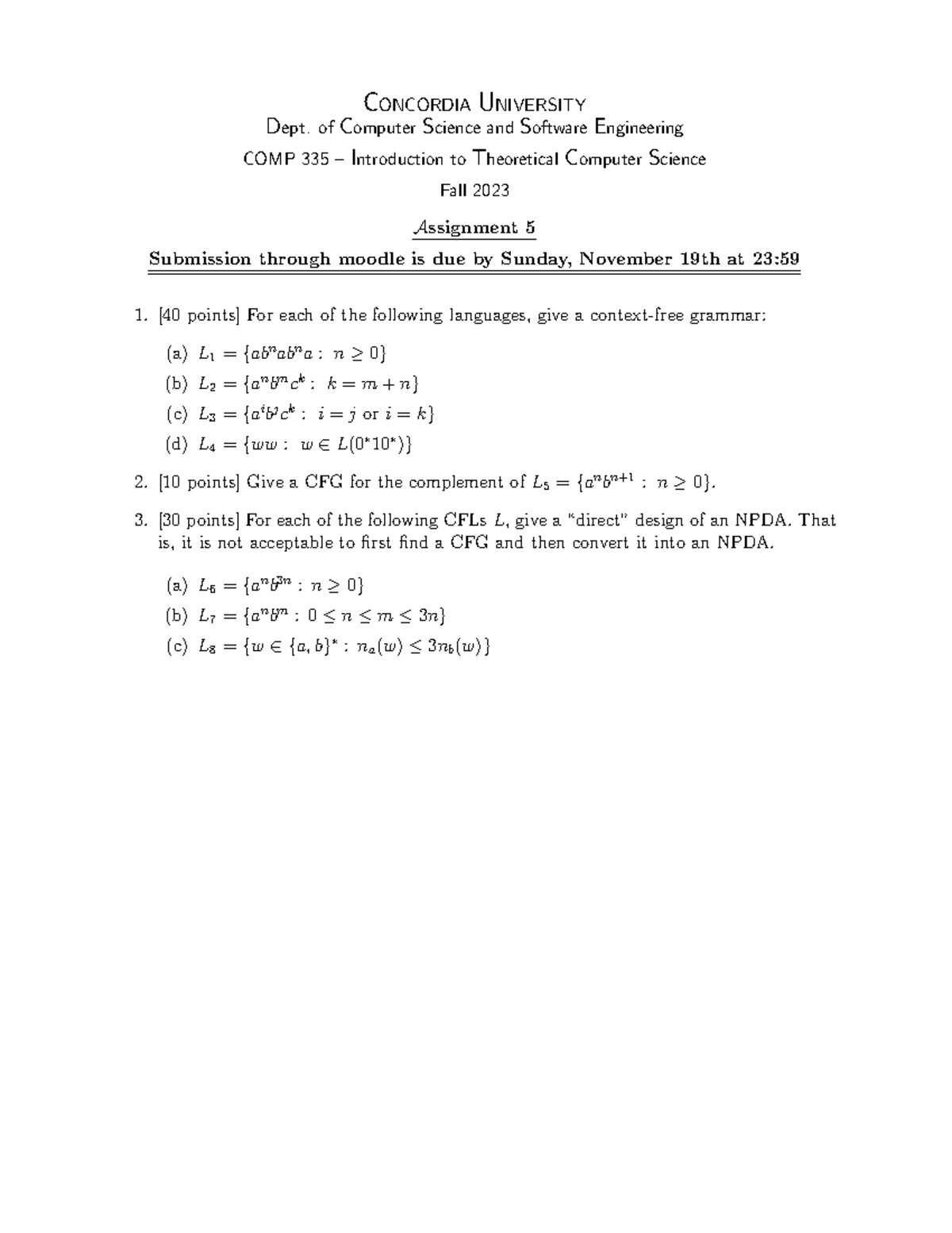 Asg5 - QUESTION ONLY - CONCORDIA UNIVERSITY Dept. of Computer Science and Software Engineering ...