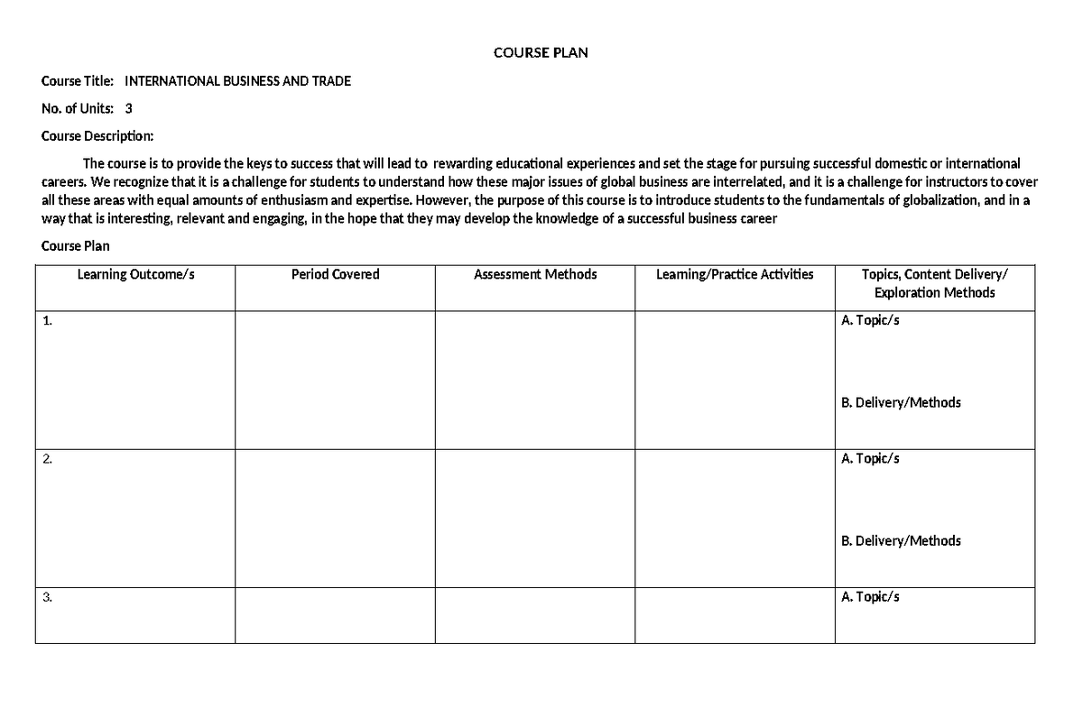Course Plan Template - Lectures - COURSE PLAN Course Title ...
