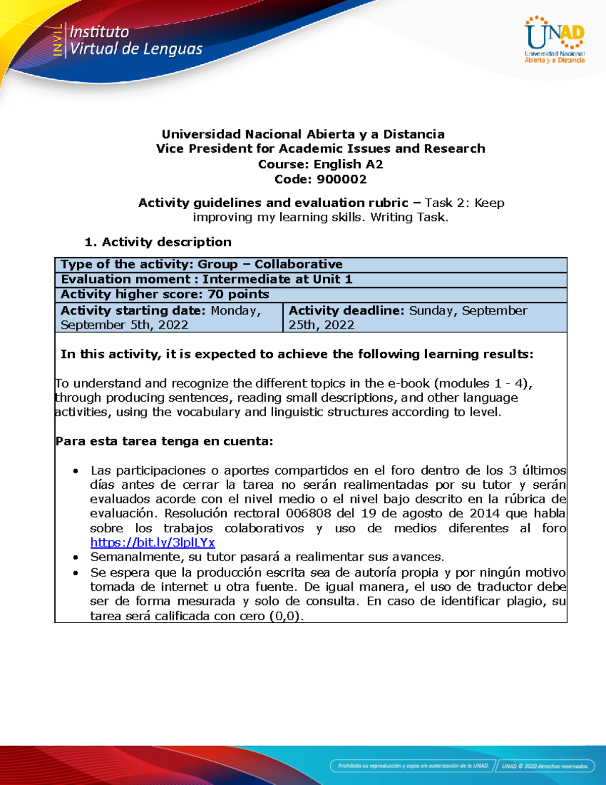 Activity guide and evaluation rubric - Unit 1 - Task 2 - Keep improving ...