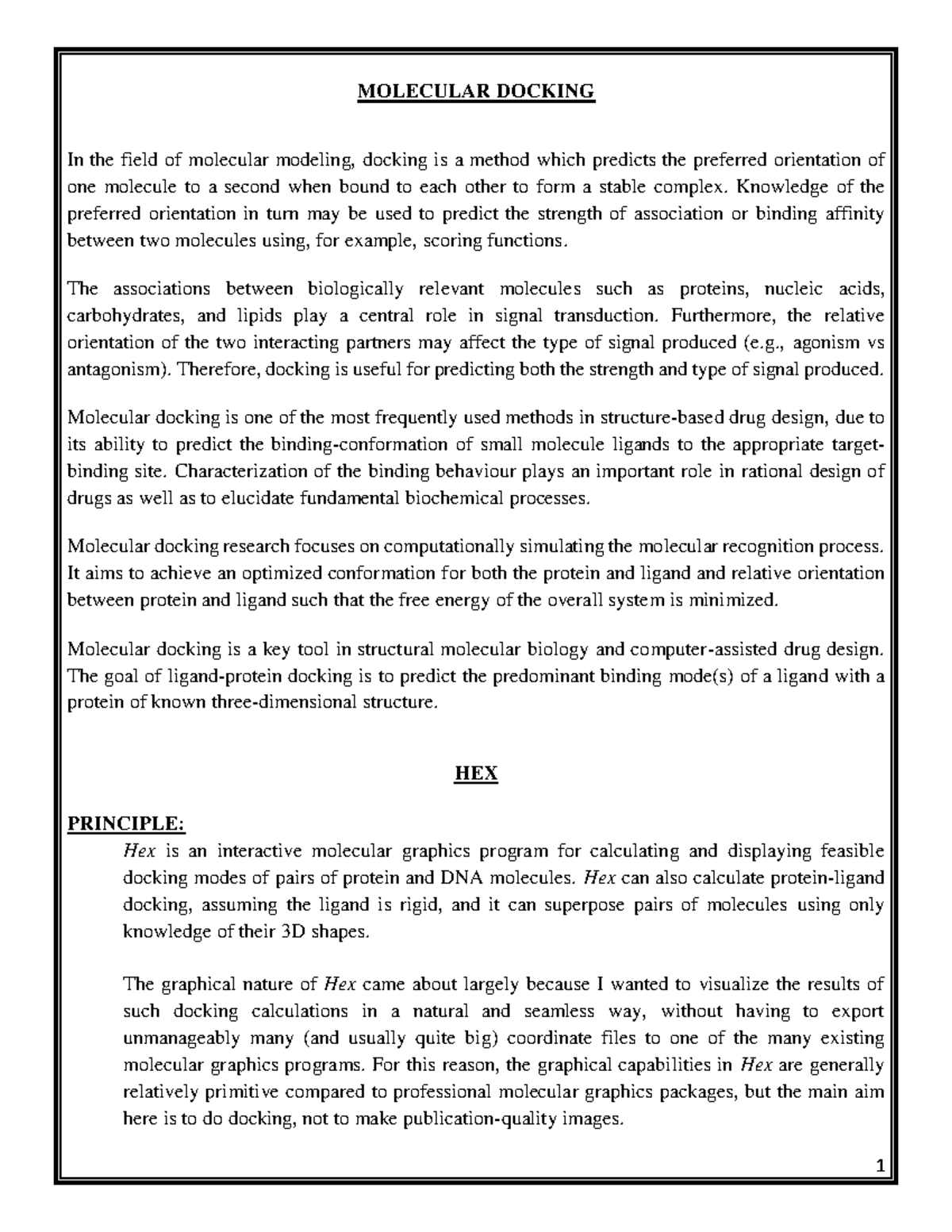 Bioinformatics - Molecular Docking - MOLECULAR DOCKING In the field of ...