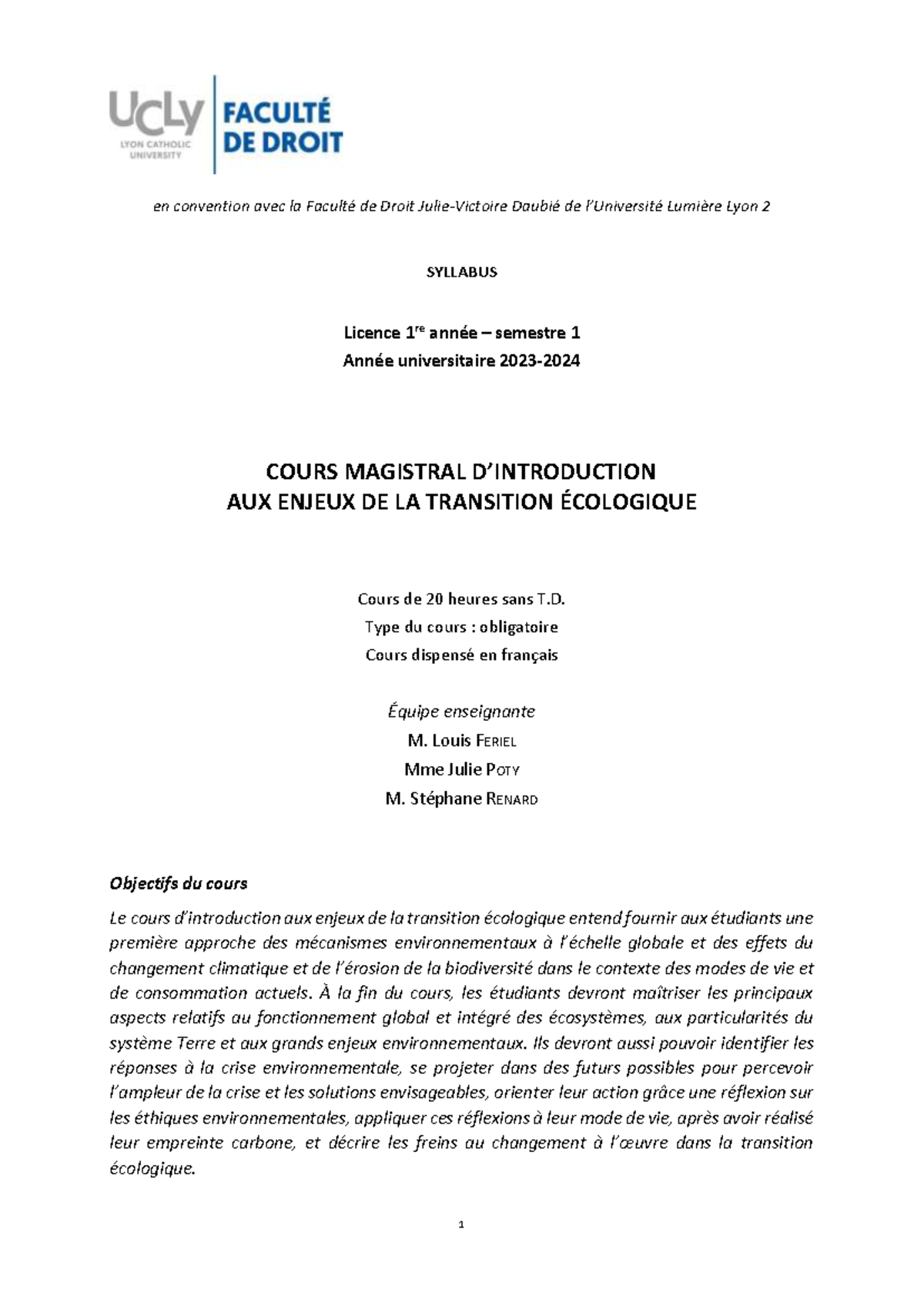 Syllabus Introduction aux enjeux de la transition écologique - en ...