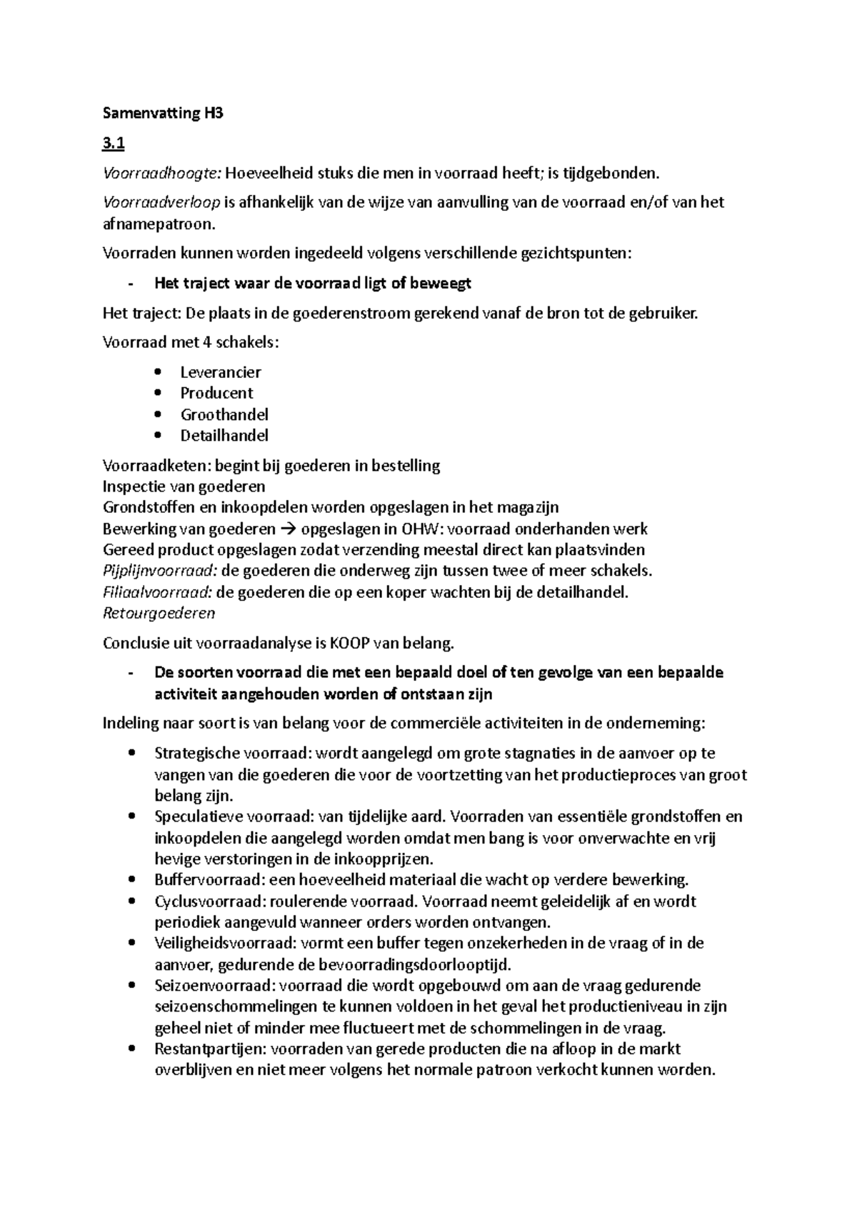Samenvatting H3 - Werken met Logistiek - Samenvatting H Voorraadhoogte ...