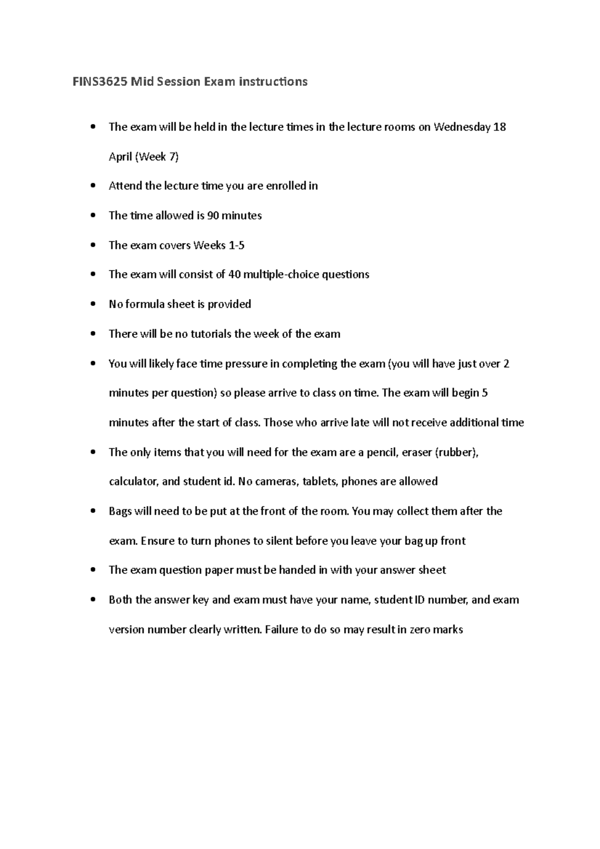 Mid Session Exam Instructions - The exam will begin 5 minutes after the ...