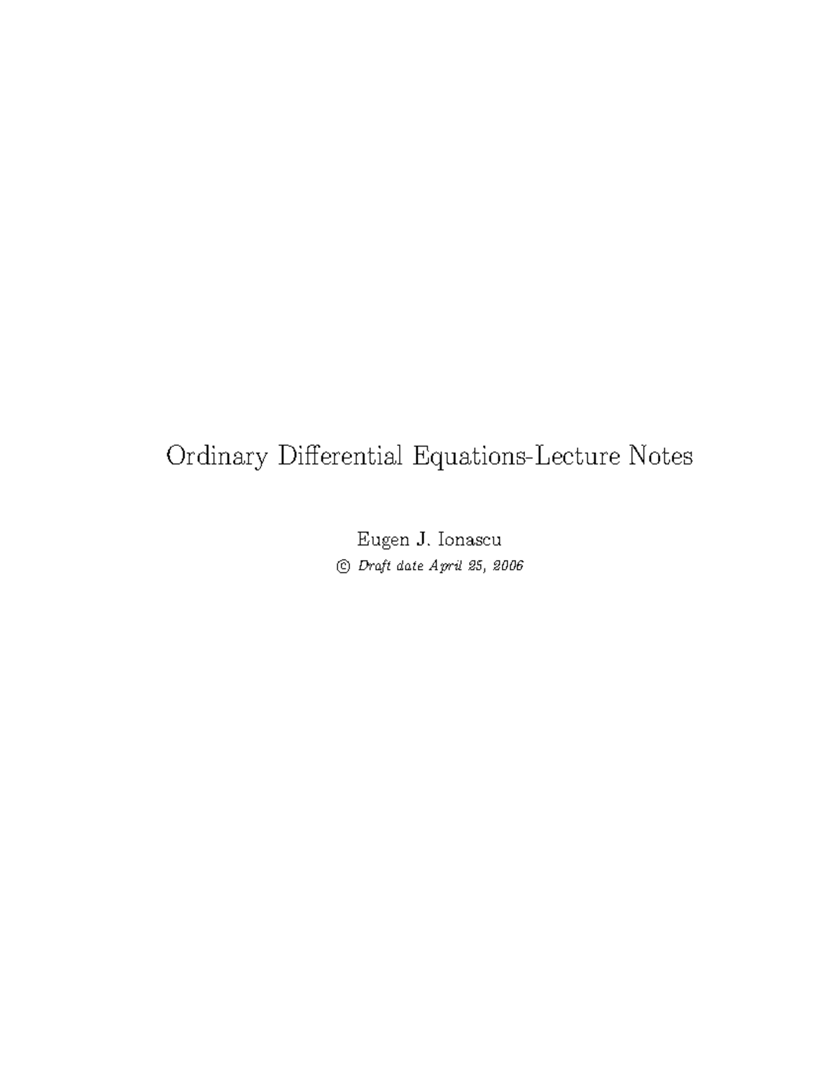 Ionascu Lect Notes - Math - Ordinary Differential Notes Eugen J ...