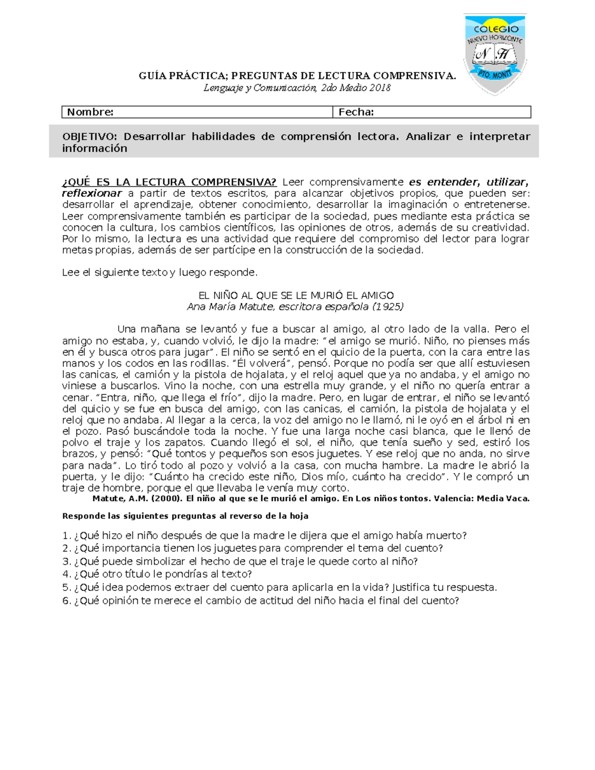 El Nino Al Que Se Le Murio El Amigo - GUÍA PRÁCTICA; PREGUNTAS DE ...