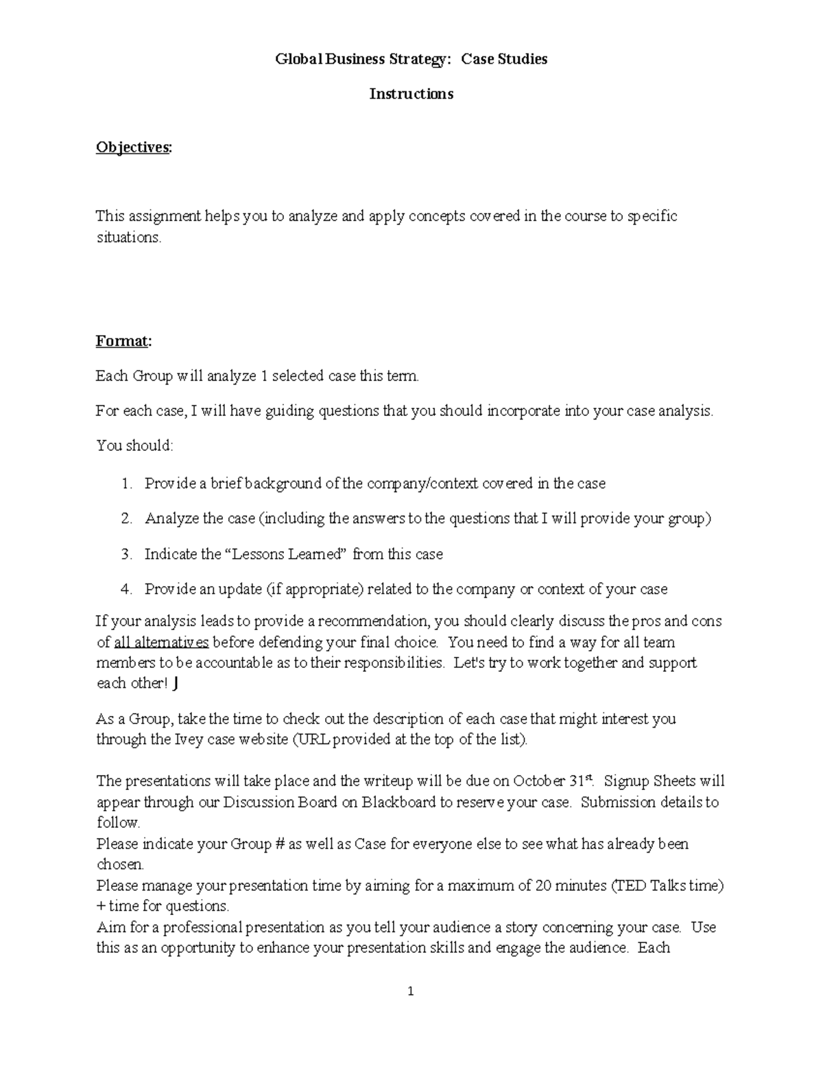 BUS5024 Group Case Studies Assignment - Global Business Strategy: Case ...