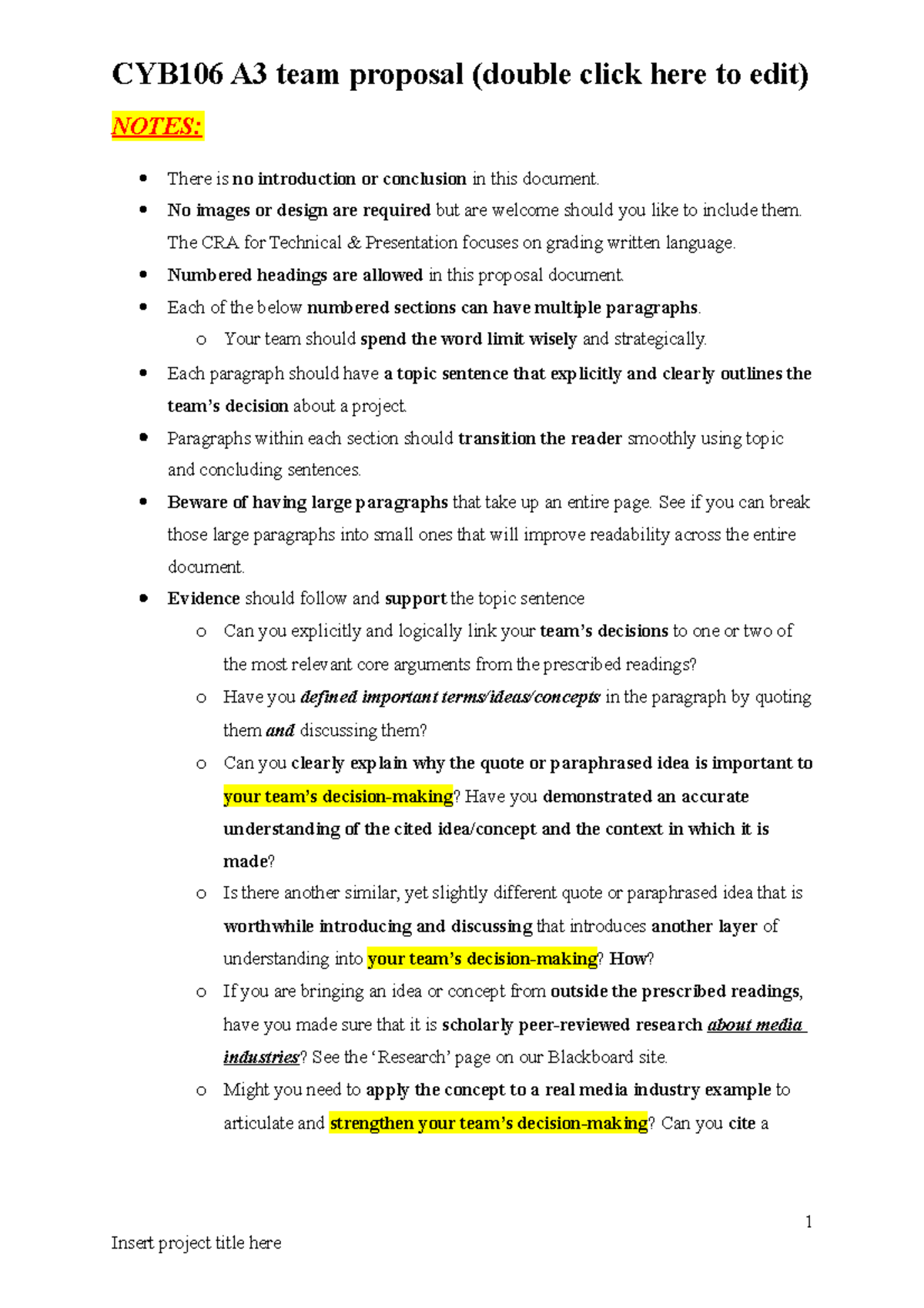 CYB106 A3 team proposal template 2022 - NOTES: There is no introduction ...