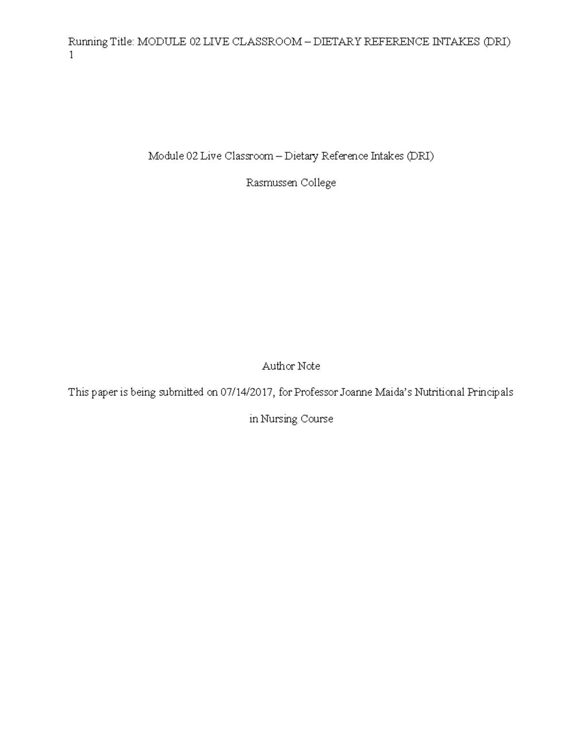 Module 02Live Classroom-Dietary Reference Intakes(DRI) 07122017 - (DRI ...