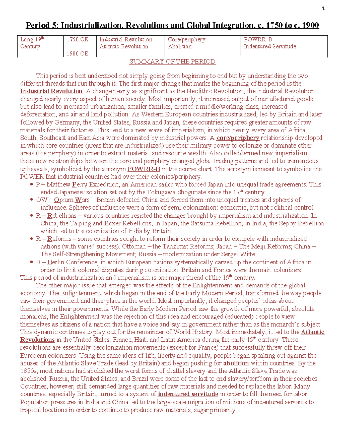 APWH book Period 5 1750-1900 - Period 5: Industrialization, Revolutions ...