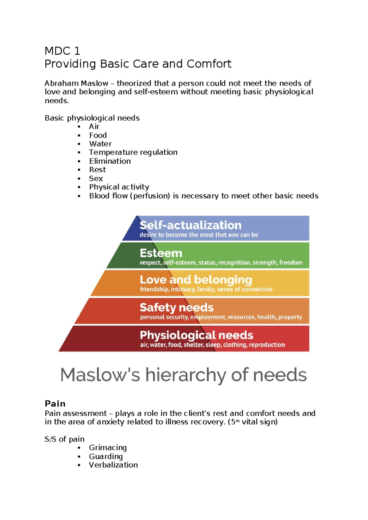 MDC 1 module 1 notes - MDC 1 Providing Basic Care and Comfort Abraham ...