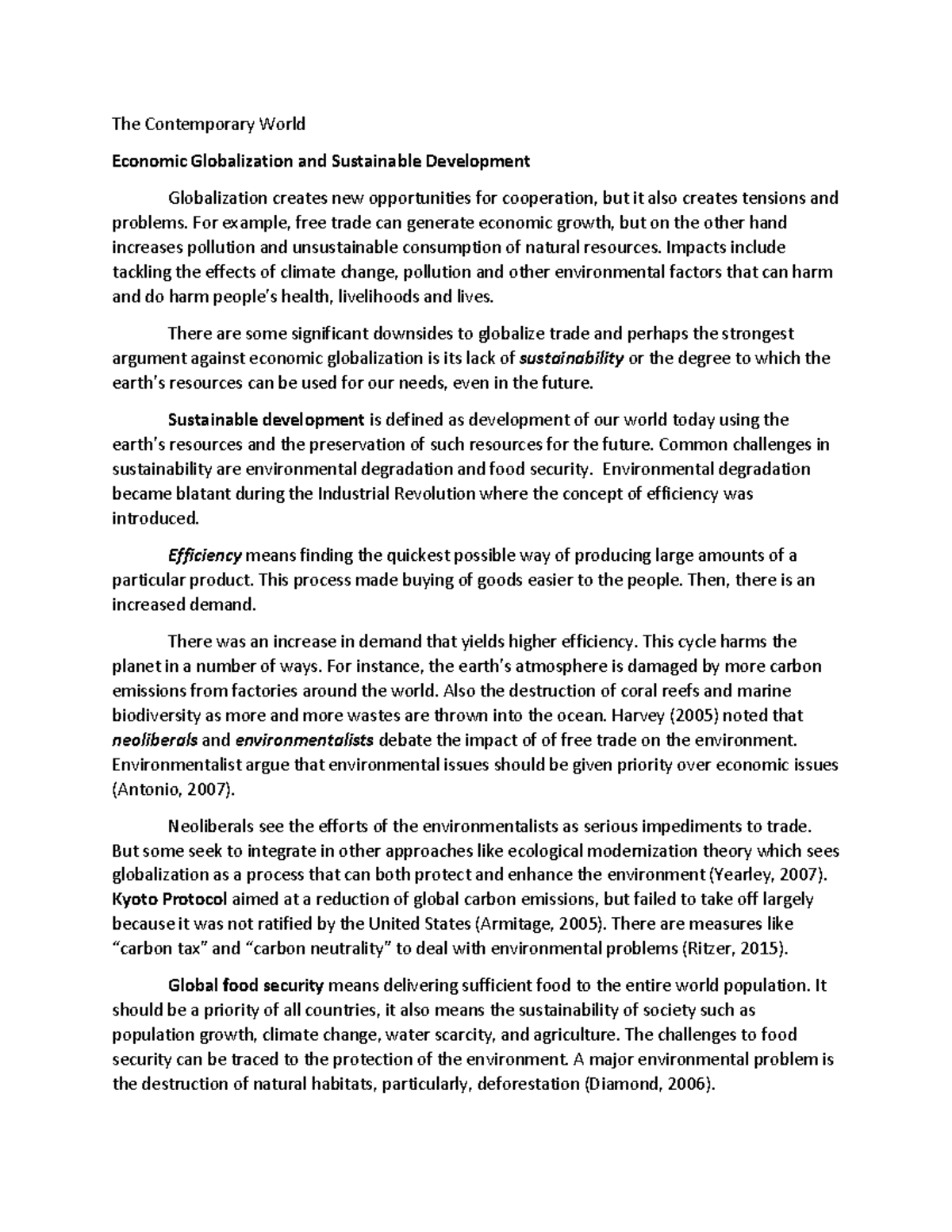 Economic Globalization and Sustainable Development - The Contemporary ...