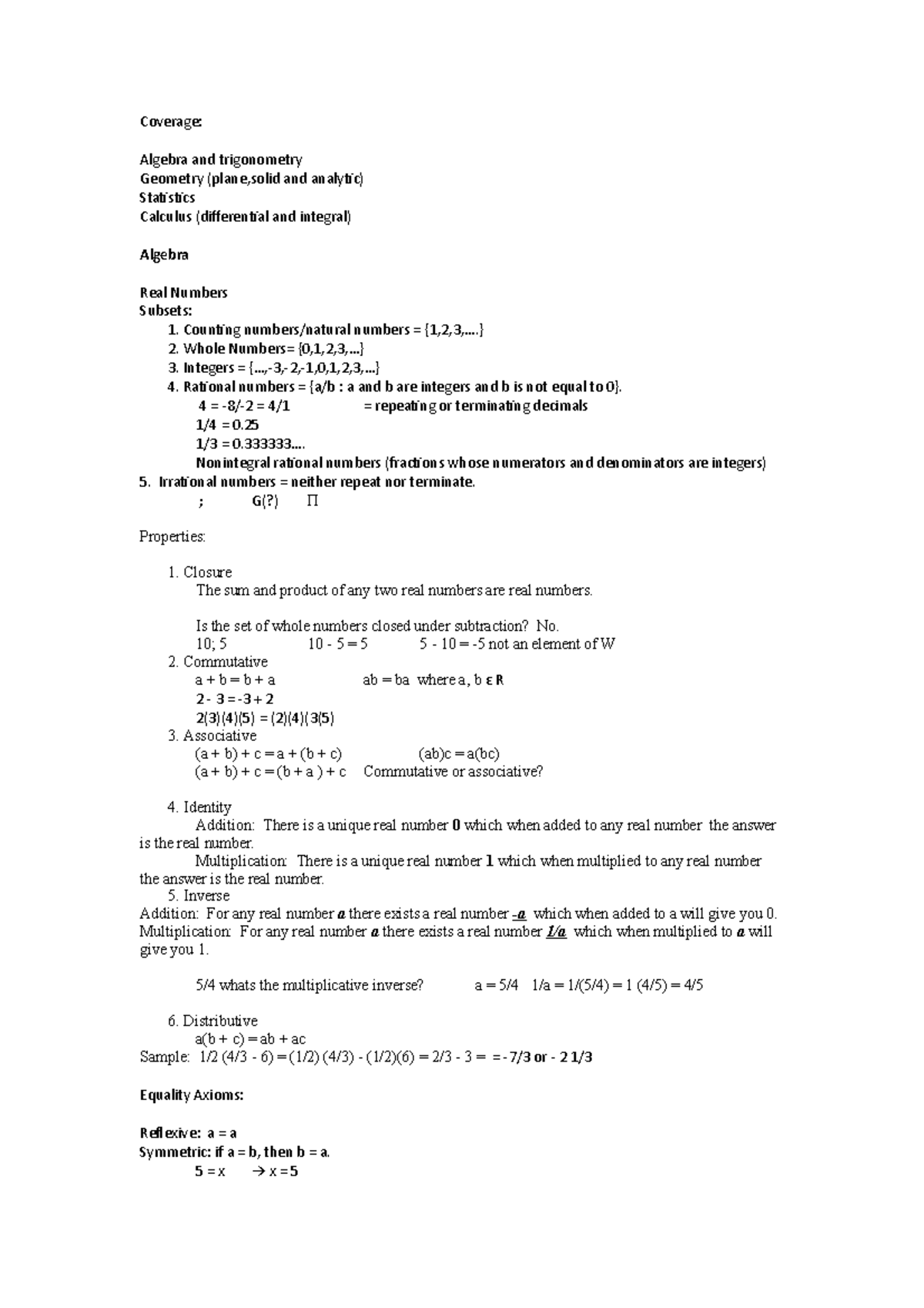 ALgebra-and-trigonometry - Coverage: Algebra and trigonometry Geometry ...