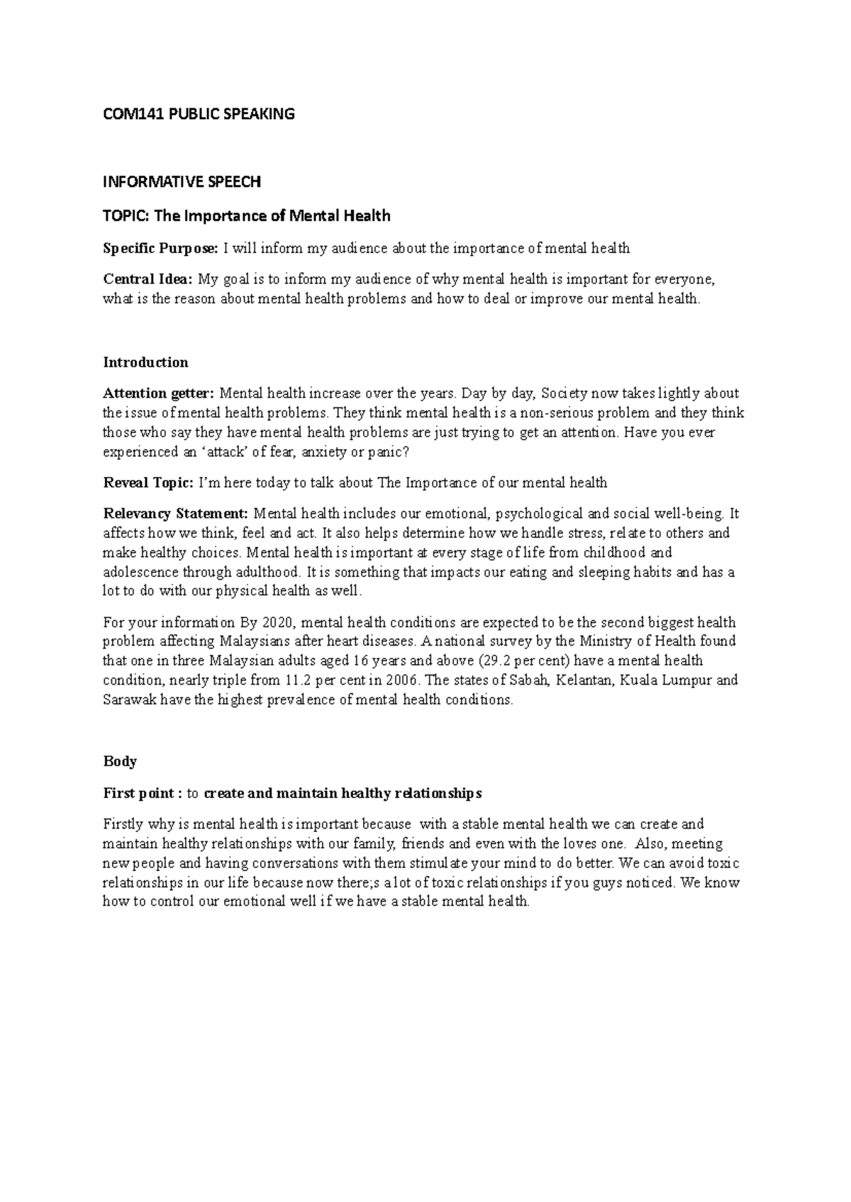 COM141 Public Speaking - COM141 PUBLIC SPEAKING INFORMATIVE SPEECH ...