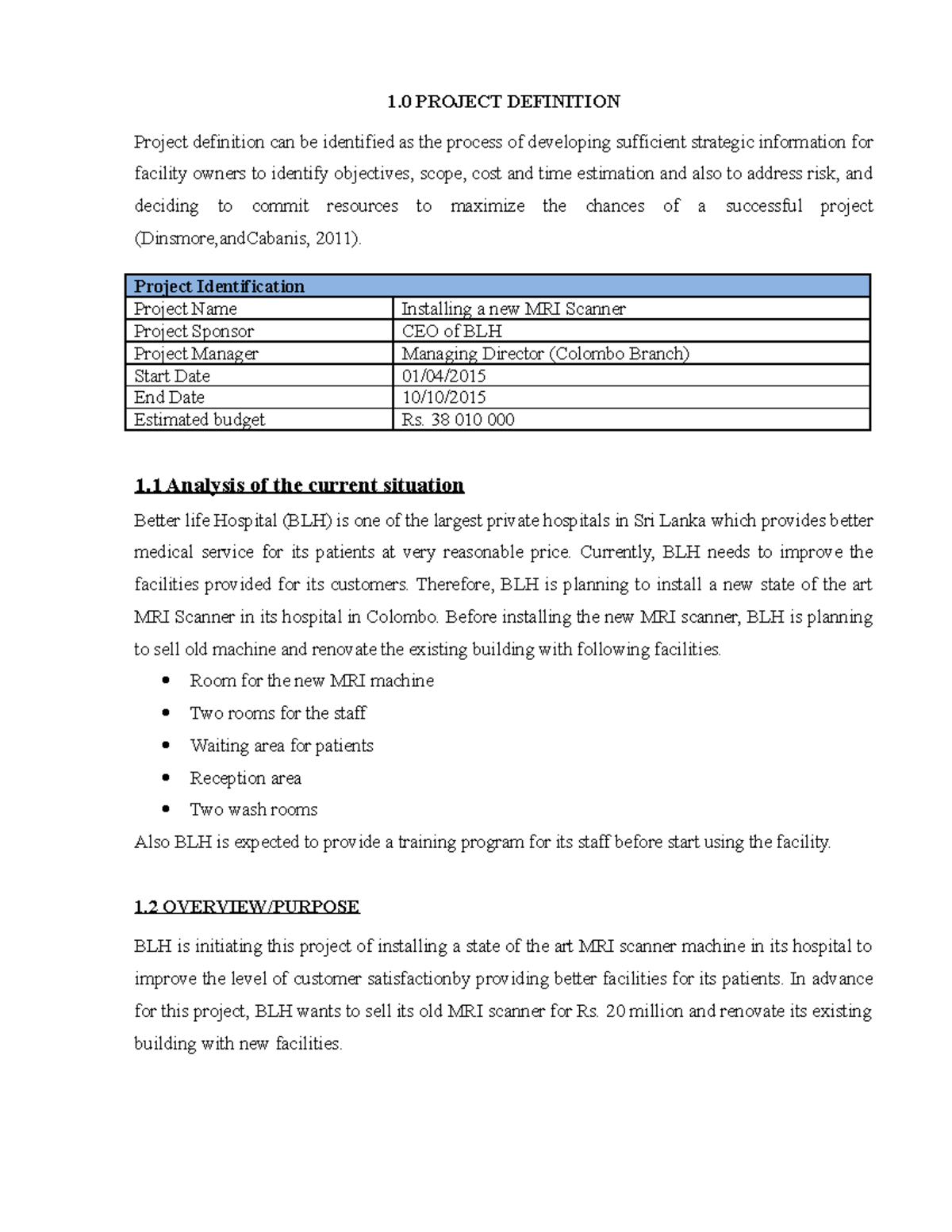 Project management tutorial - 1 PROJECT DEFINITION Project definition ...
