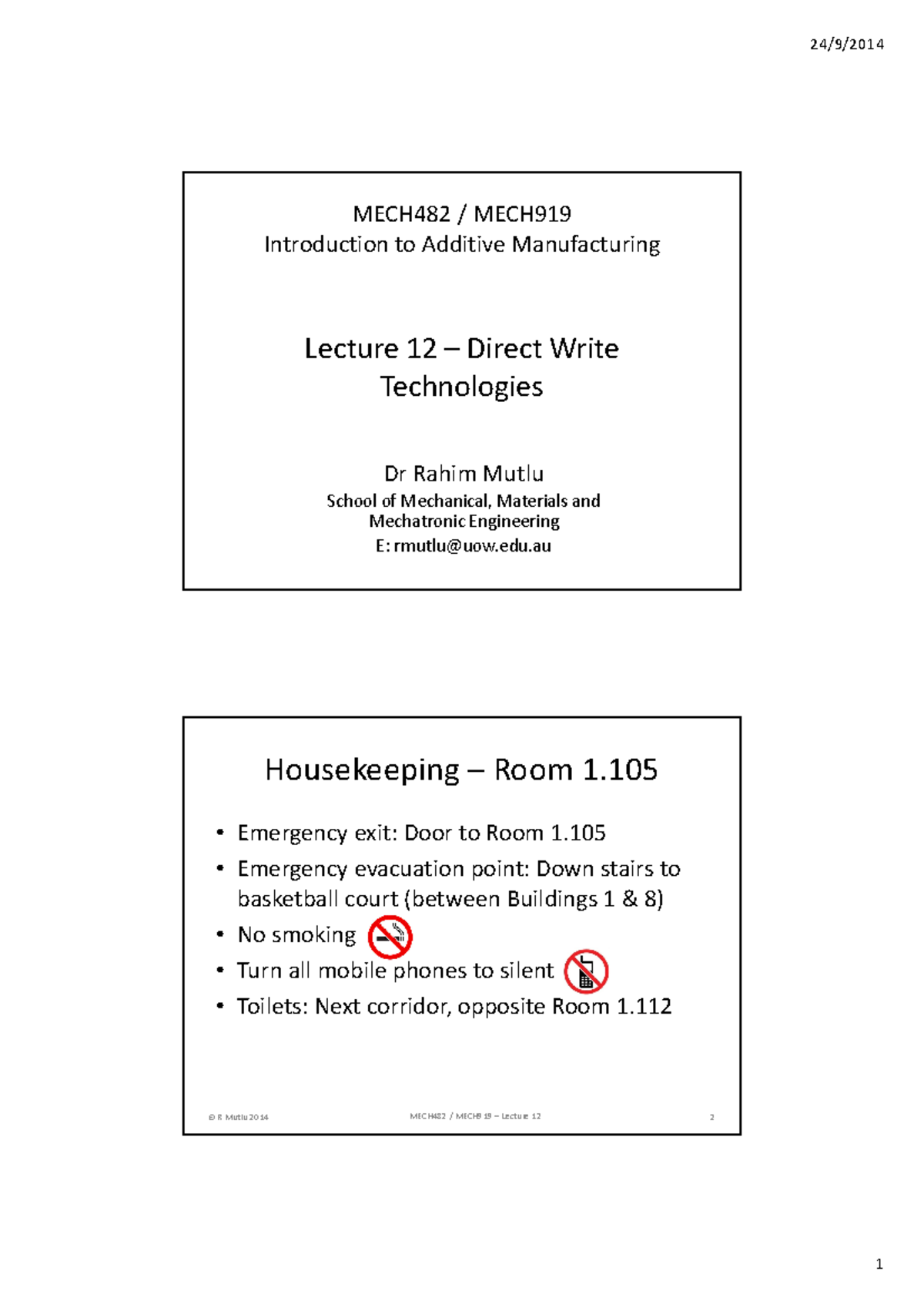 Lecture 12 Direct write technologies - MECH482 / MECH Introduction to ...