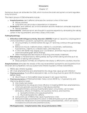 TG Chapter 17 - CNS stimulants - Chapter 17, Central Nervous System ...