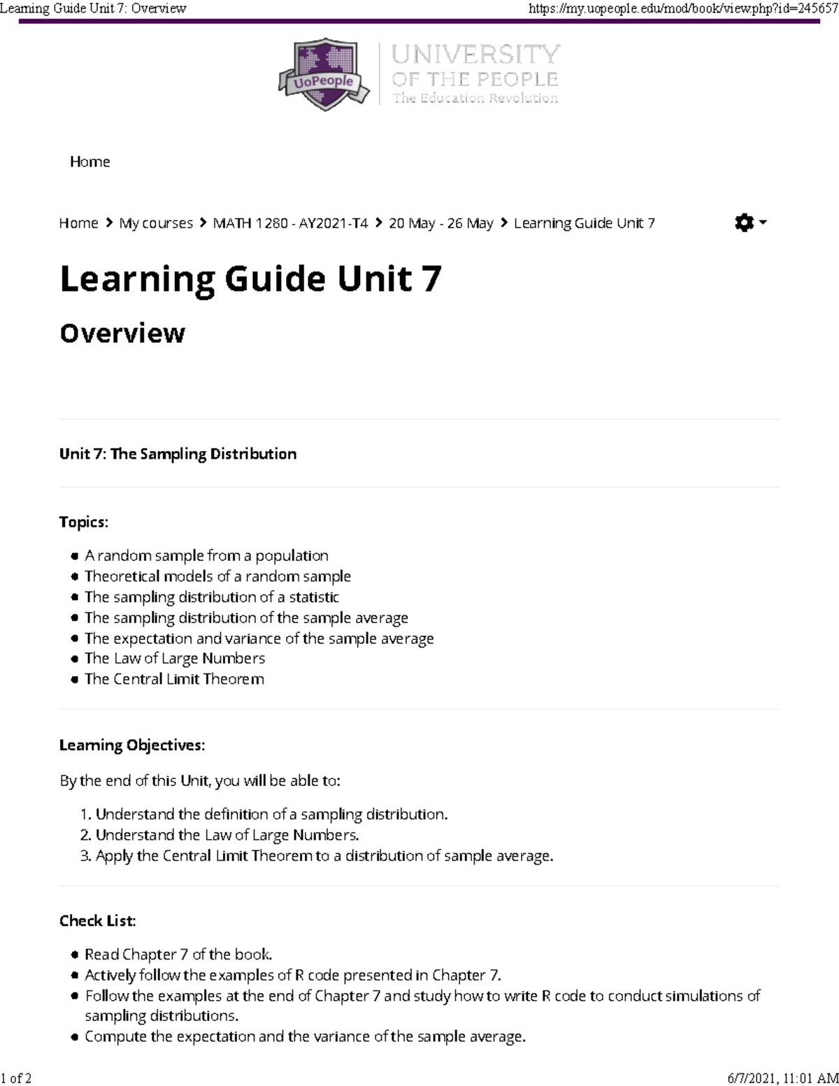 Learning Guide Unit 7 Overview - Home Learning Guide Unit 7 Overview Unit 7: The Sampling - Studocu