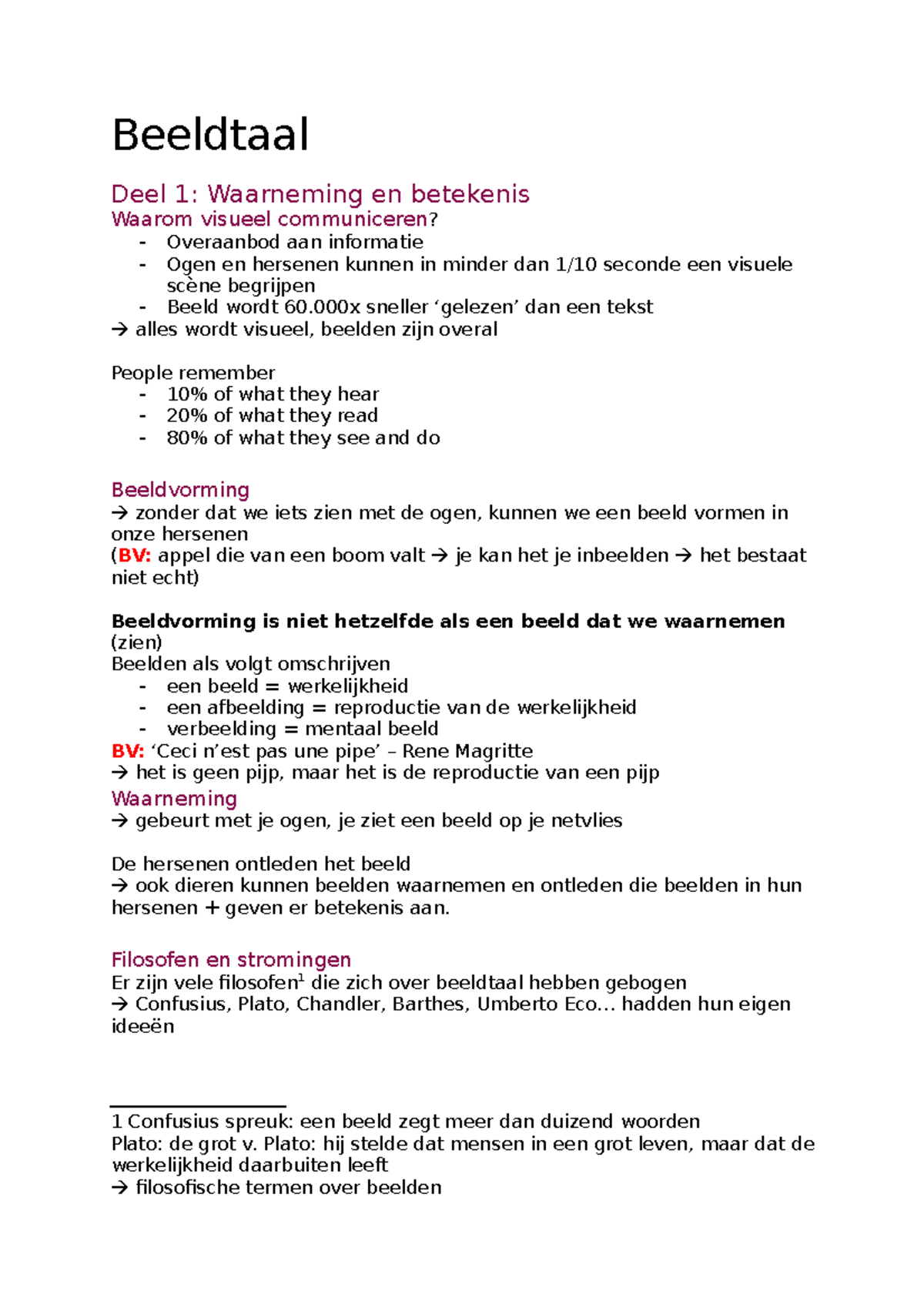 Beeldtaal - samenvatting - Beeldtaal Deel 1: Waarneming en betekenis ...