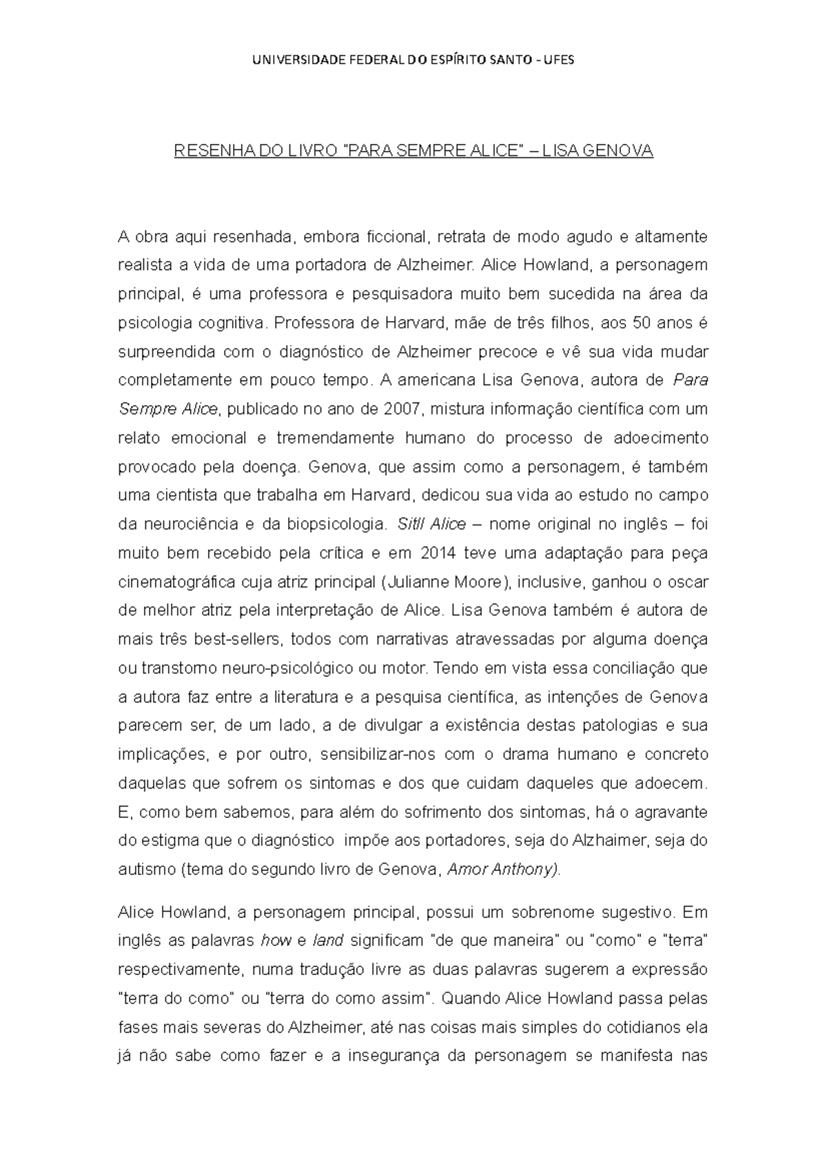 Resenha de Livro - UNIVERSIDADE FEDERAL DO ESPÍRITO SANTO - UFES ...