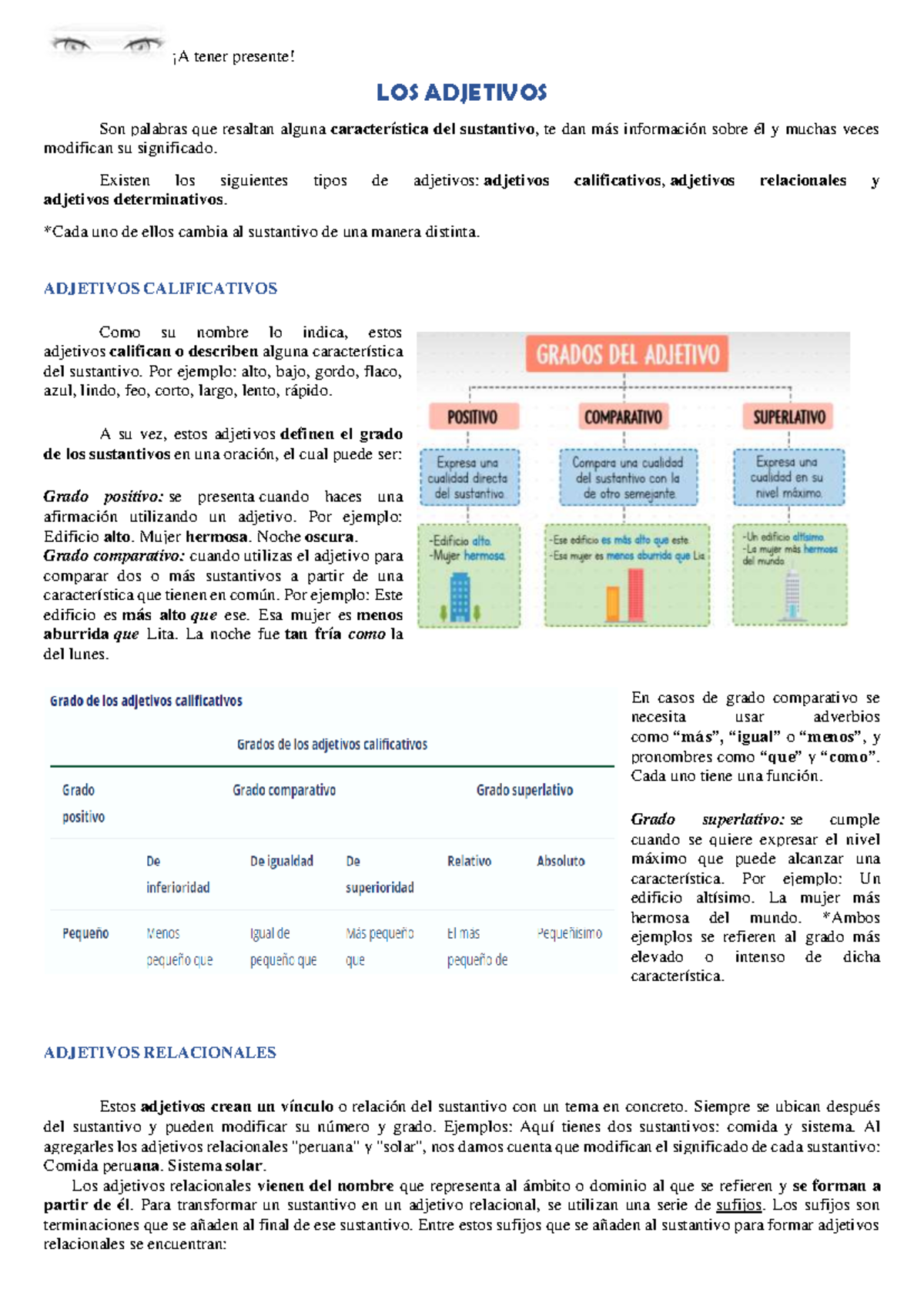 Todo adj determinantes - ¡A tener presente! LOS ADJETIVOS Son palabras ...