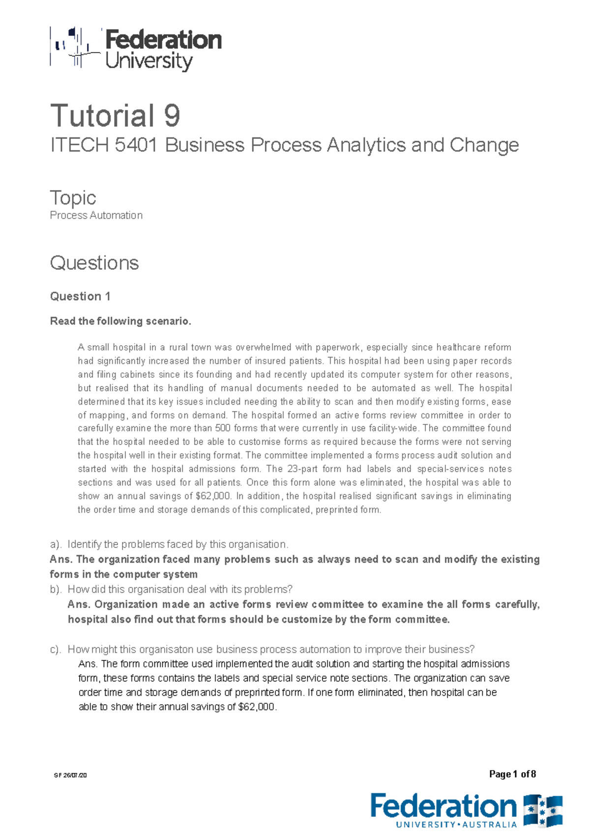 Itech 5404 Tutorial 09 - Tutorial 9 ITECH 5401 Business Process ...