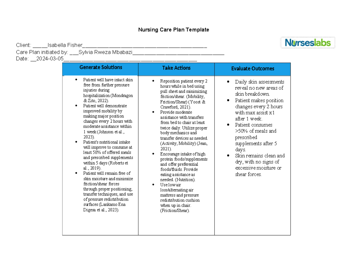 Nursing Care Plan Template - Nursing Care Plan Template Client ...