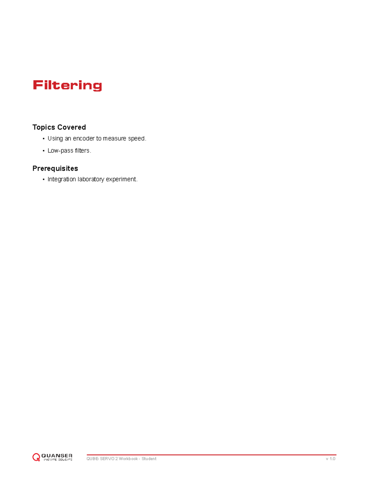 QUBE-Servo 2 - Filtering Workbook (Student) - EE 52 - SDSU - Studocu