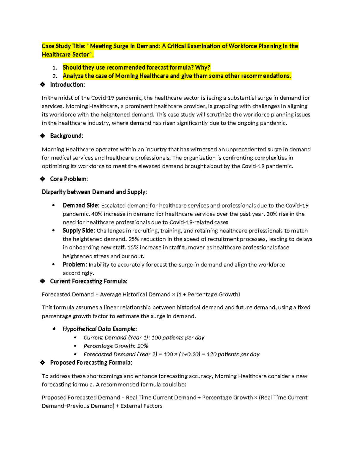 Chapter 5 Supply Demand Case Study - Case Study Title: "Meeting Surge in Demand: A Critical ...