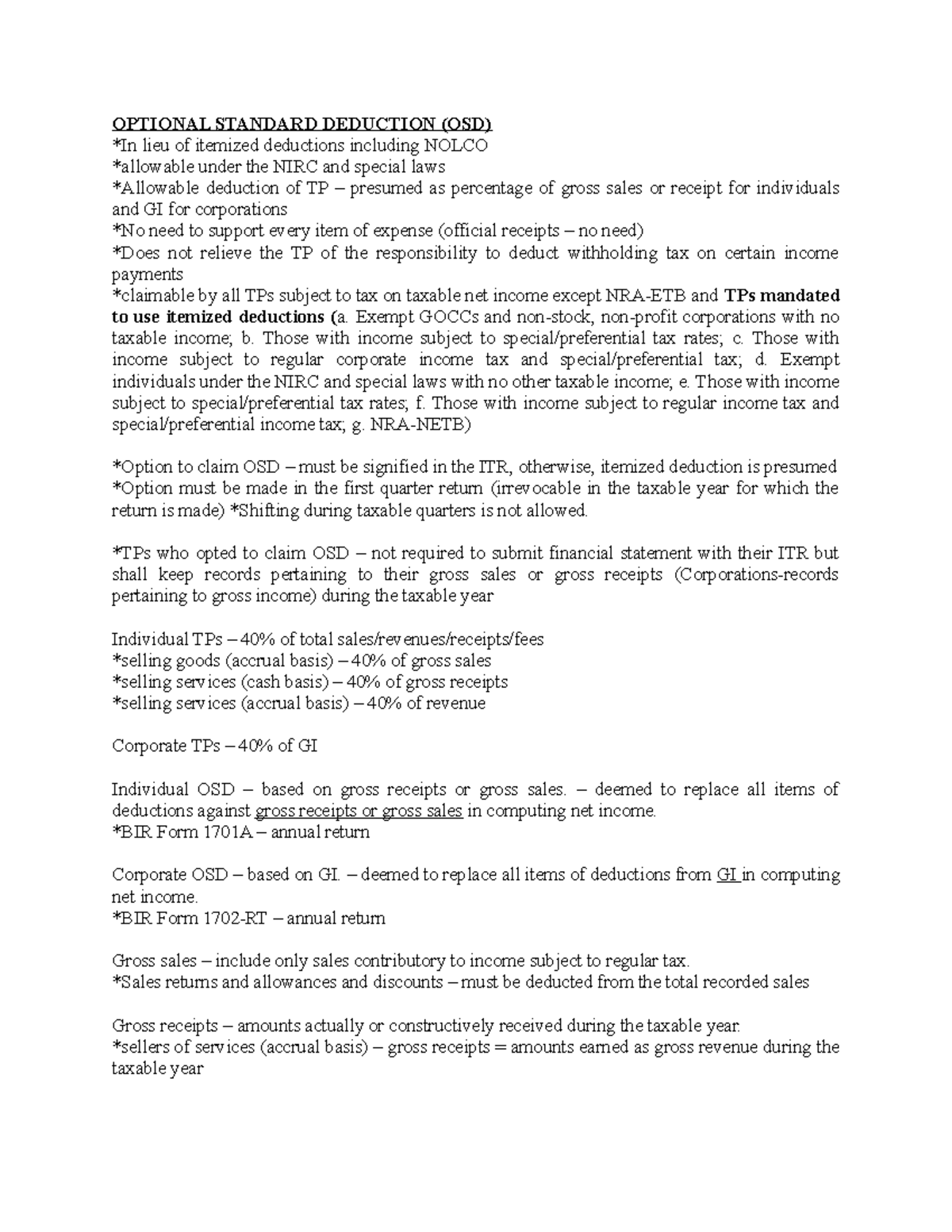 Optional- Standard- Deduction - OPTIONAL STANDARD DEDUCTION (OSD) *In ...